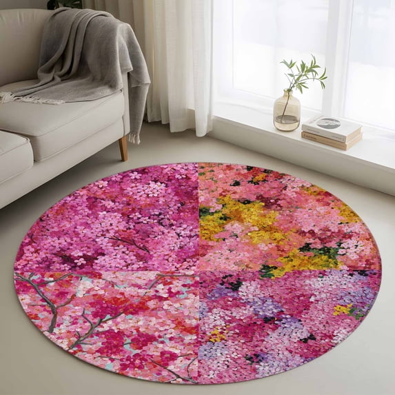 Colorful Cherry Blossom Round Rug 3.3ft Washable Circle Entryway Rugs ...