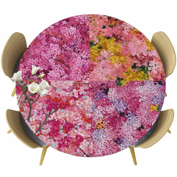 Colorful Cherry Blossom Round Tablecloth, Fitted Table Cover with ...