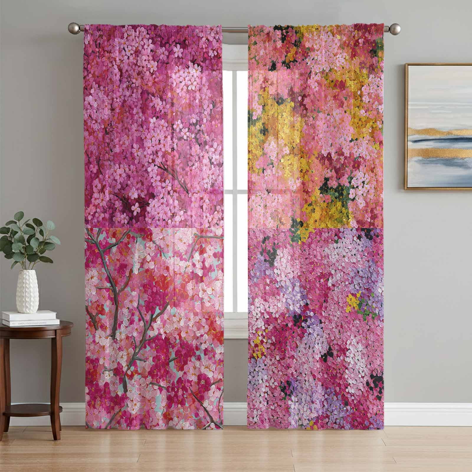 Colorful Cherry Blossom Sheer Curtains 72 Inch Length 2 Panels Set ...