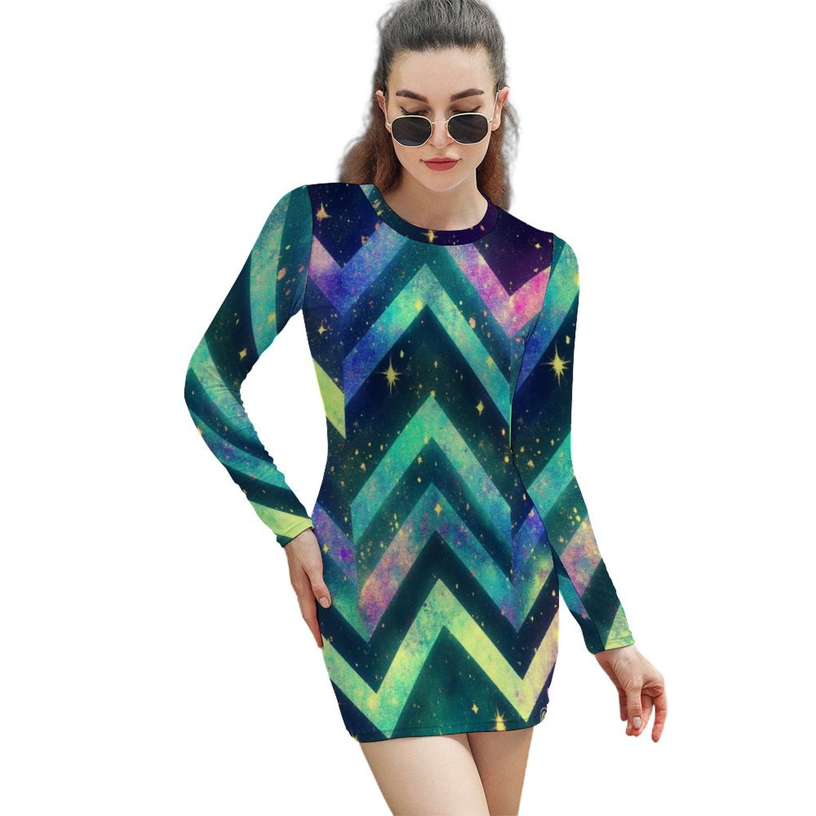 Colorful Chevron Pattern Women's Long Sleeve Bodycon Dress Soft ...