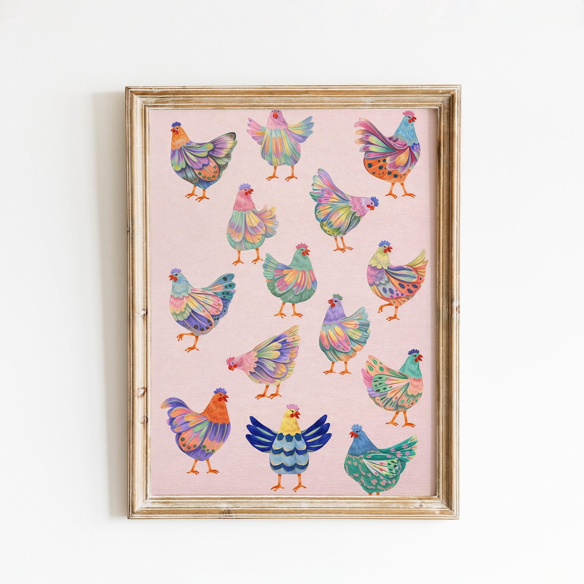 Colorful Chicken Cute Farm Animal Nursery Kids Room Decor Pastel Hen ...