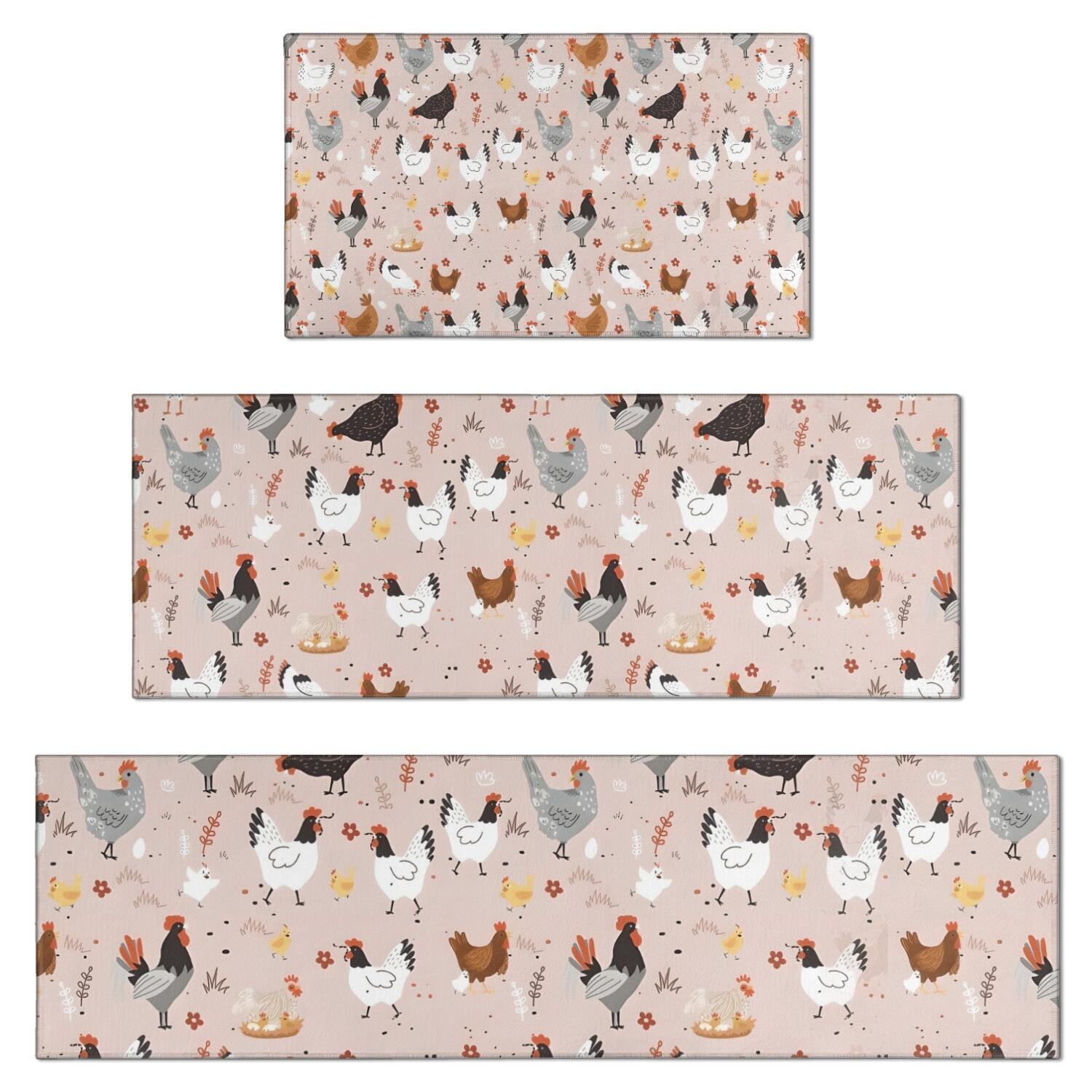 Colorful Chicken Floral Pattern Kitchen Rugs Sets Of 3,Kitchen Runner ...