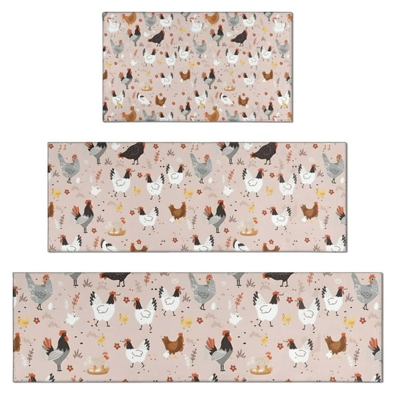 Colorful Chicken Floral Pattern Kitchen Rugs Sets Of 3,Kitchen Runner ...