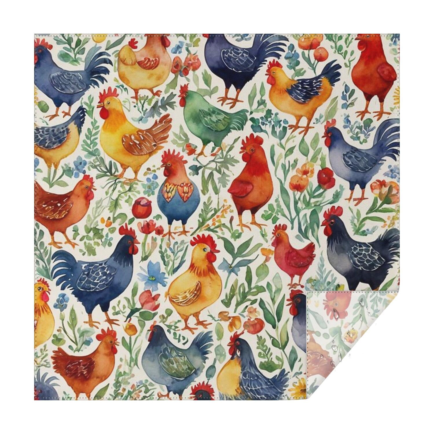 Colorful Chicken Floral Pattern Square Tablecloth,Waterproof Square ...