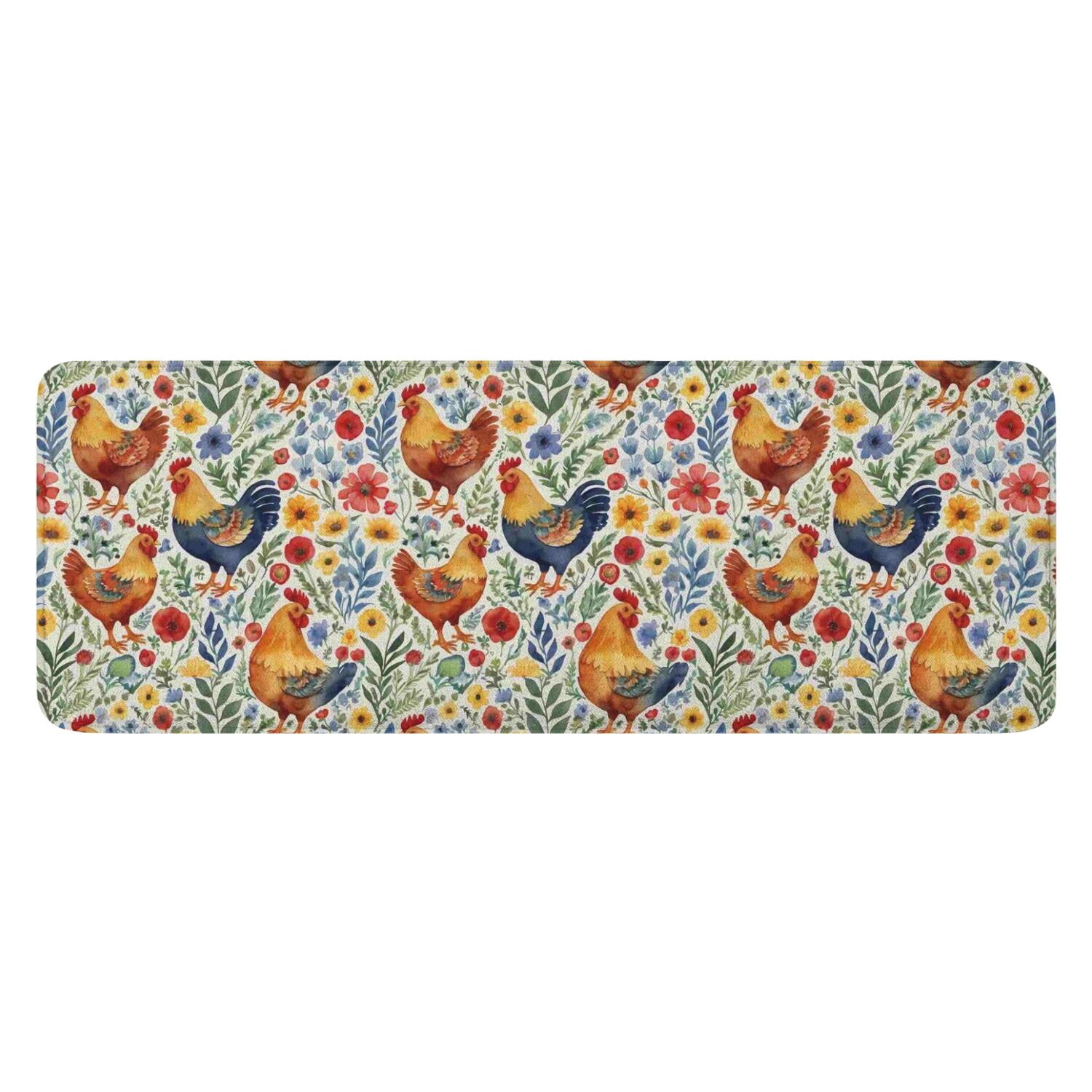 Colorful Chicken Flower Pattern Kitchen Rug Mat,Kitchen Runner Rugs Non ...