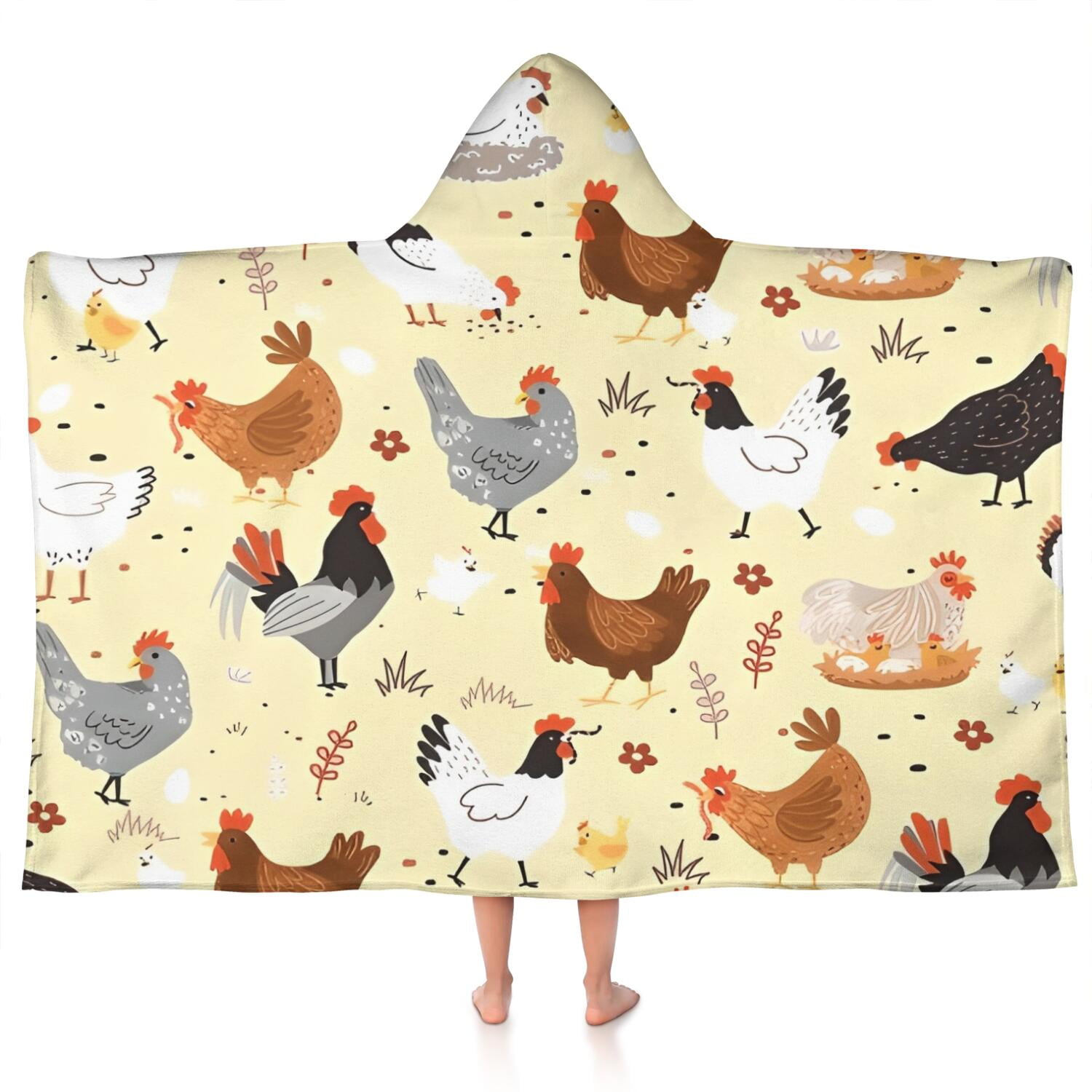 Colorful Chicken Pattern Hooded Bath Towel，50"x30" for Ages 3 To 12 ...