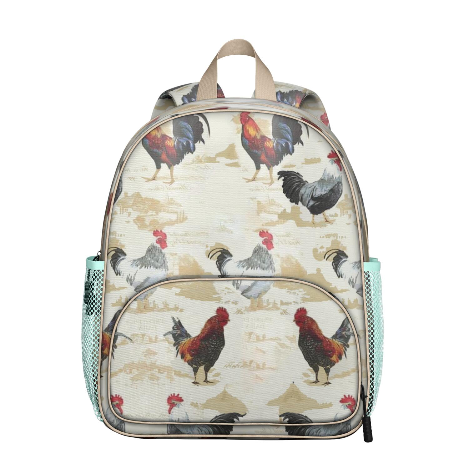 Colorful Chicken Pattern Student Backpack – Retro Farm Animal Design ...
