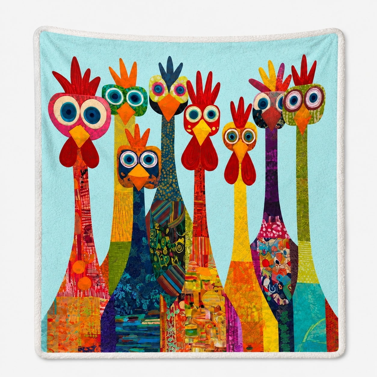 Colorful Chicken Sherpa Blanket, Funny Rooster Farm Animal Fleece Throw ...