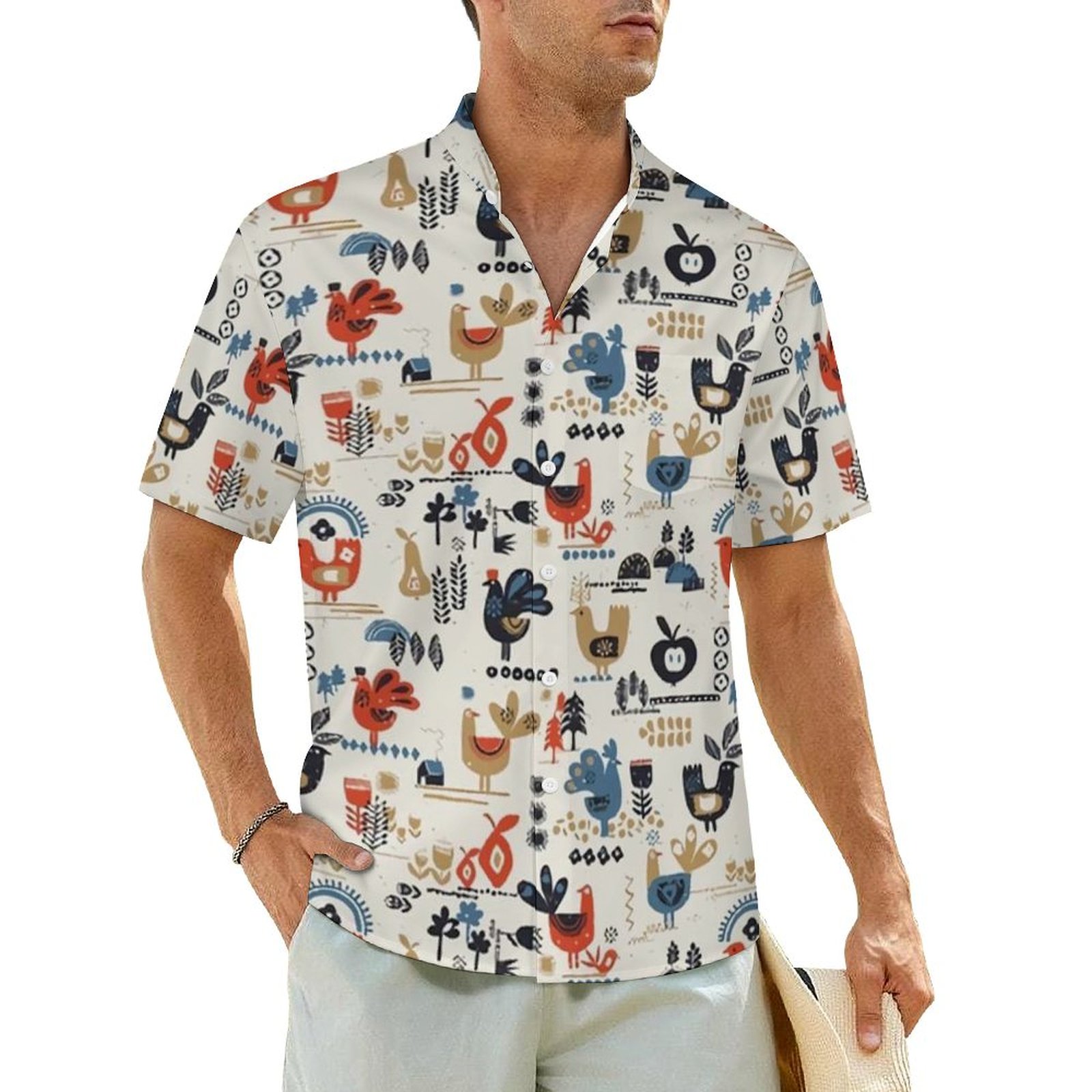 Colorful Chicken Summer Shirt For Man Beach Farm Animal Casual Shirts ...