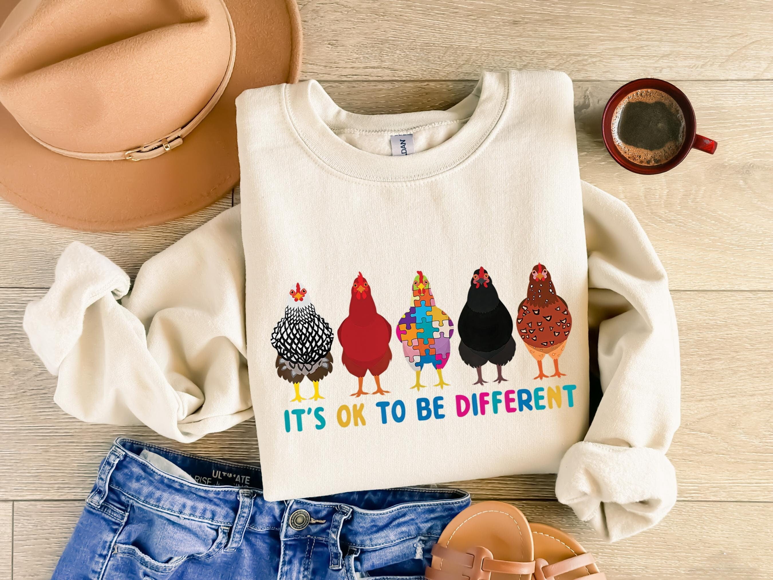 Colorful Chickens Autism Awareness Sweatshirt - It's Okay To Be ...