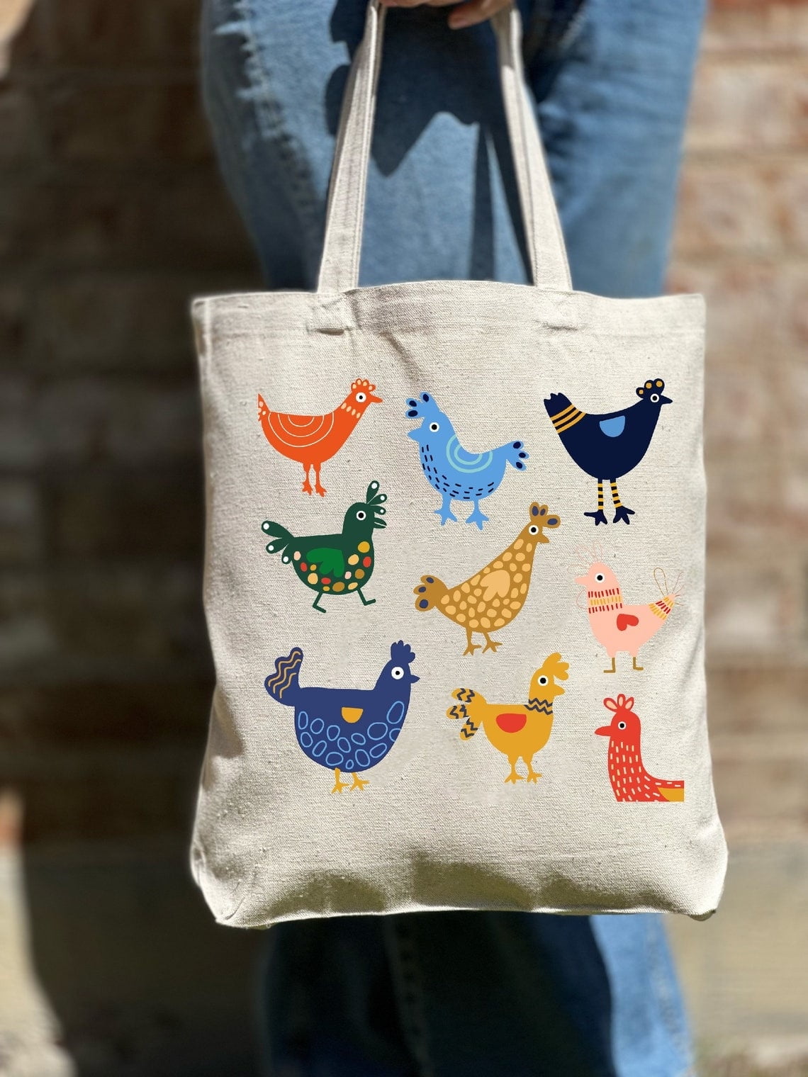 Colorful Chickens Tote Bag, Cute Chicks Animal Canvas Tote, Casual ...