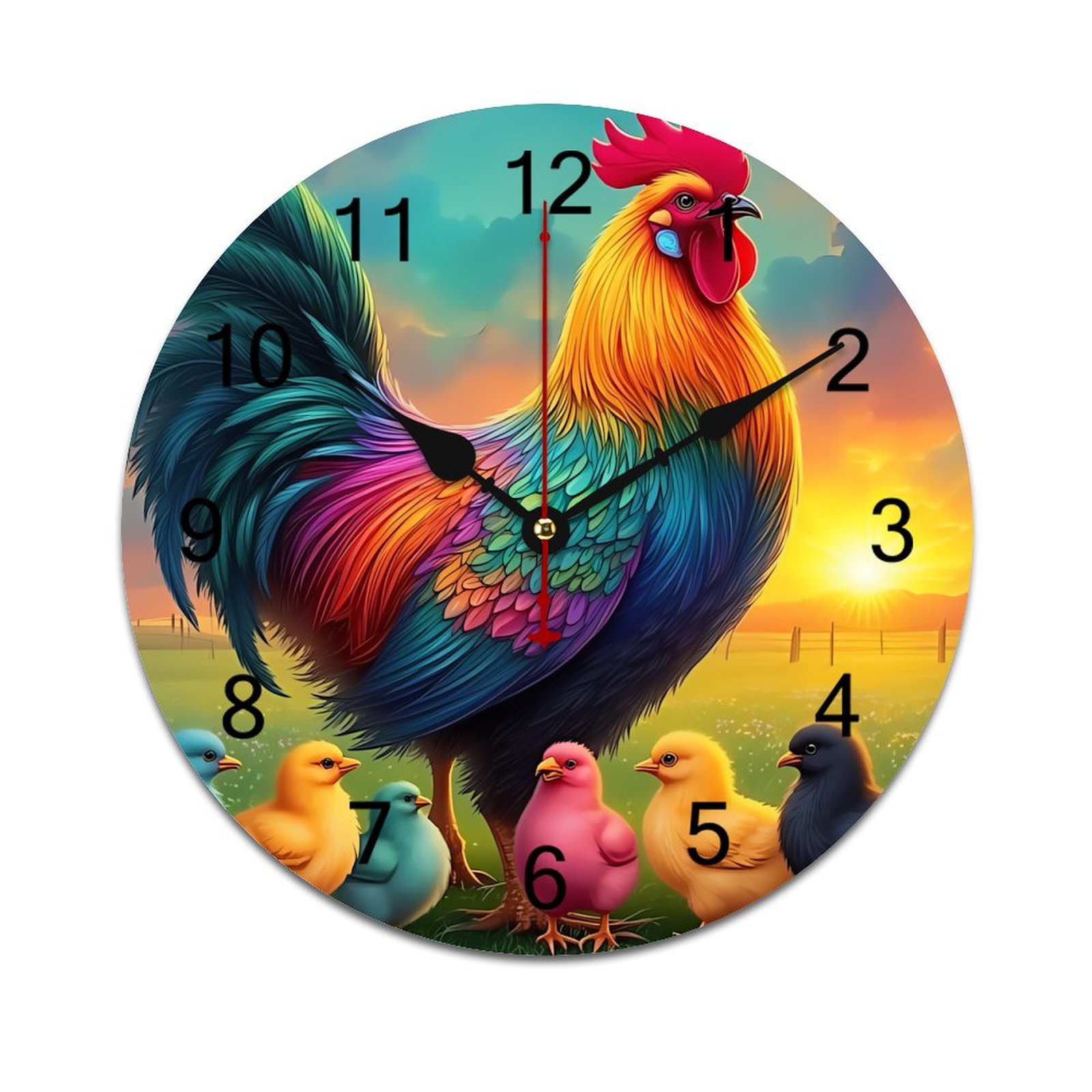 Colorful Chicks Standing in A Grassy Word Saying Big Wall Clock Home ...