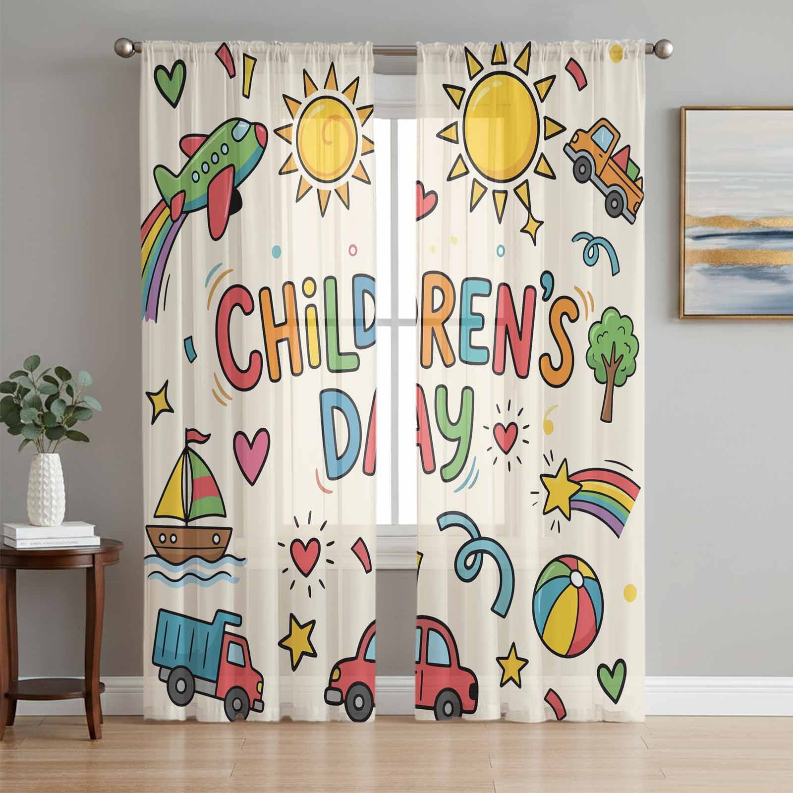 Colorful Children's Day Sheer Curtains for Living Room Bedroom Car Tree ...