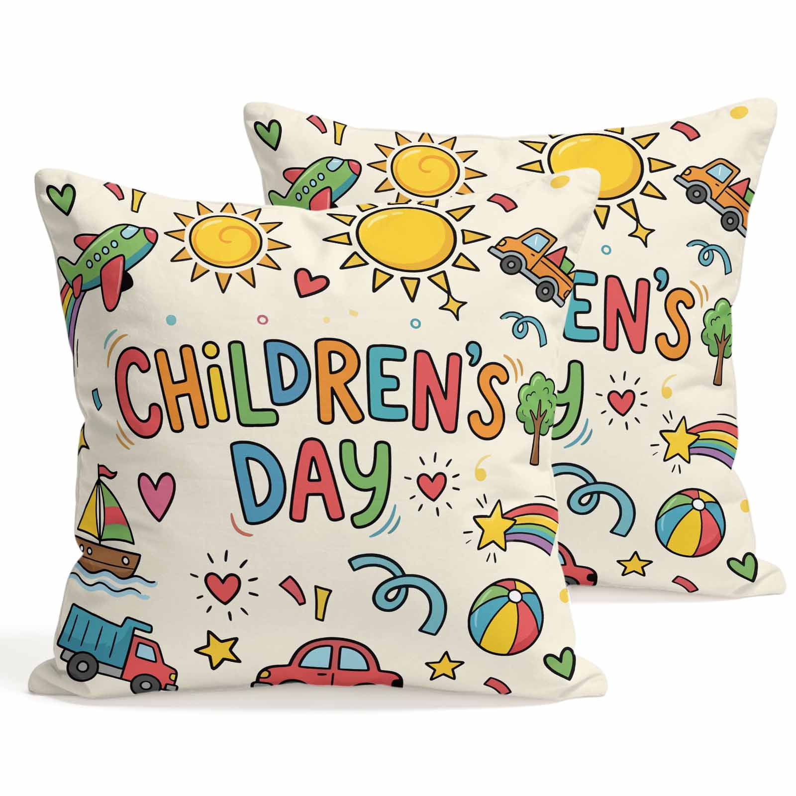 Colorful Children's Day Throw Pillow Covers 16 x 16 Inch Pillow Covers ...