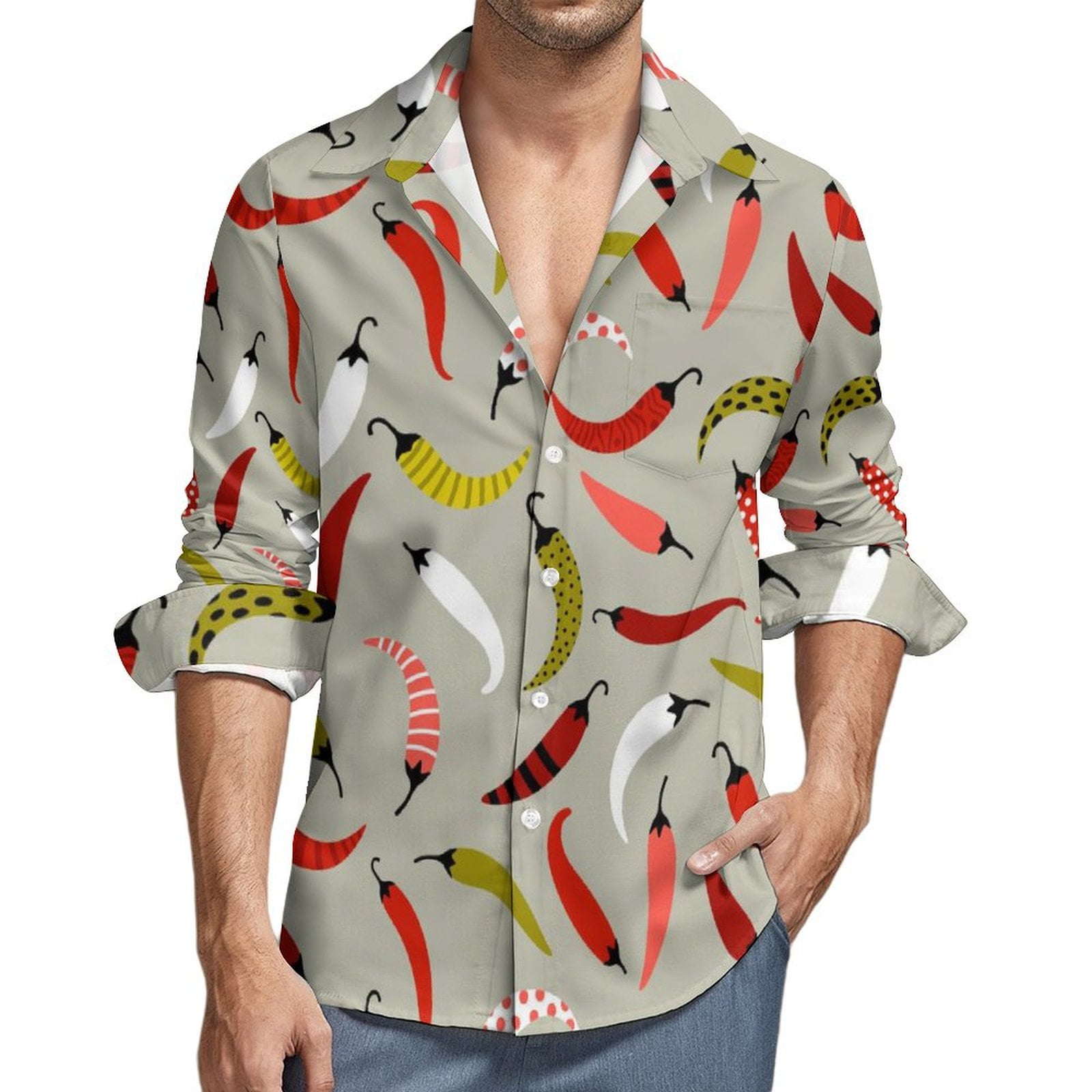 Colorful Chili Mens Long Sleeve Button Down Shirts, Casual Men's Button ...