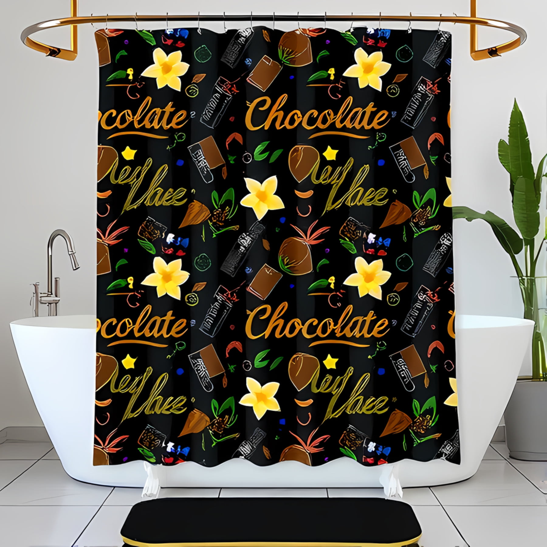 Colorful Chocolate-Themed Shower Curtain with Illustrations of ...