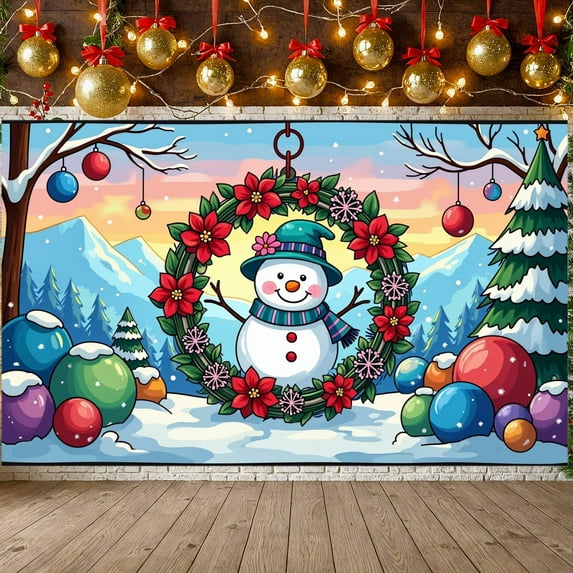 Colorful Christmas Banner Cartoon Snowman Banner Festive Decorative ...