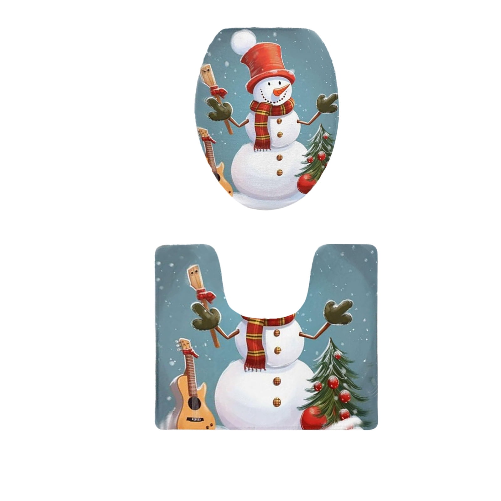 Colorful Christmas Bathroom Mat Set, 2-Piece, U-Shape & Toilet Lid ...