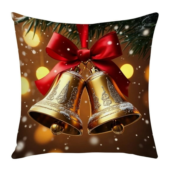 Colorful Christmas Bell Bow Pillow Cover 45X45Cm, Linen Blend For Sofa ...