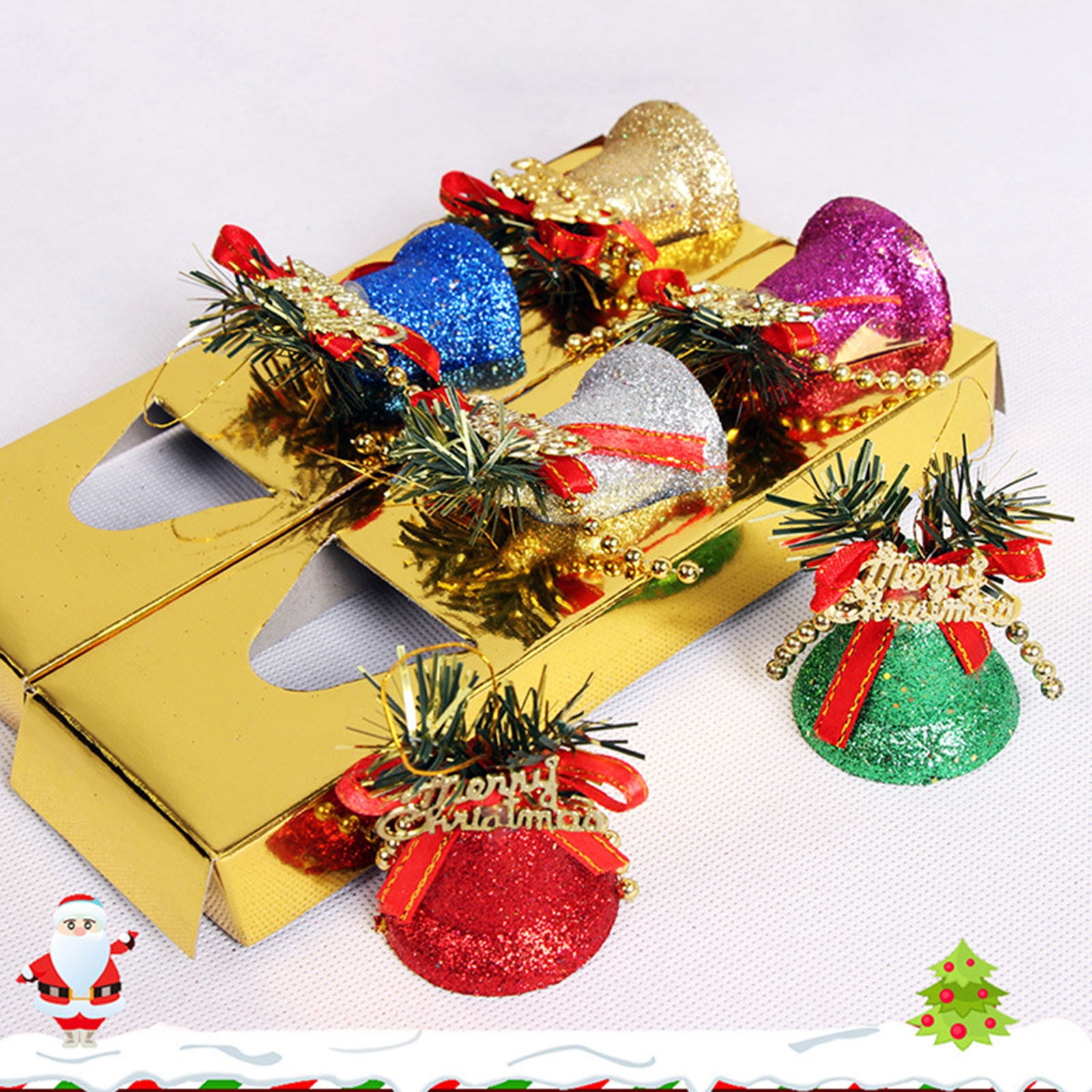 Colorful Christmas Bells Set,6pcs Mini Hanging Bells for Tree,Table ...