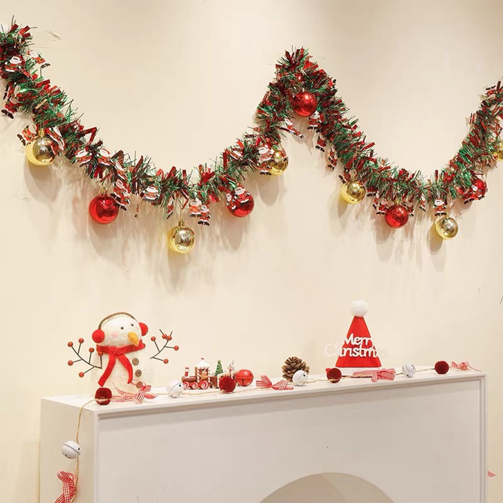 Colorful Christmas Strip Light Ball Set with Rattan Garland & Pompoms ...