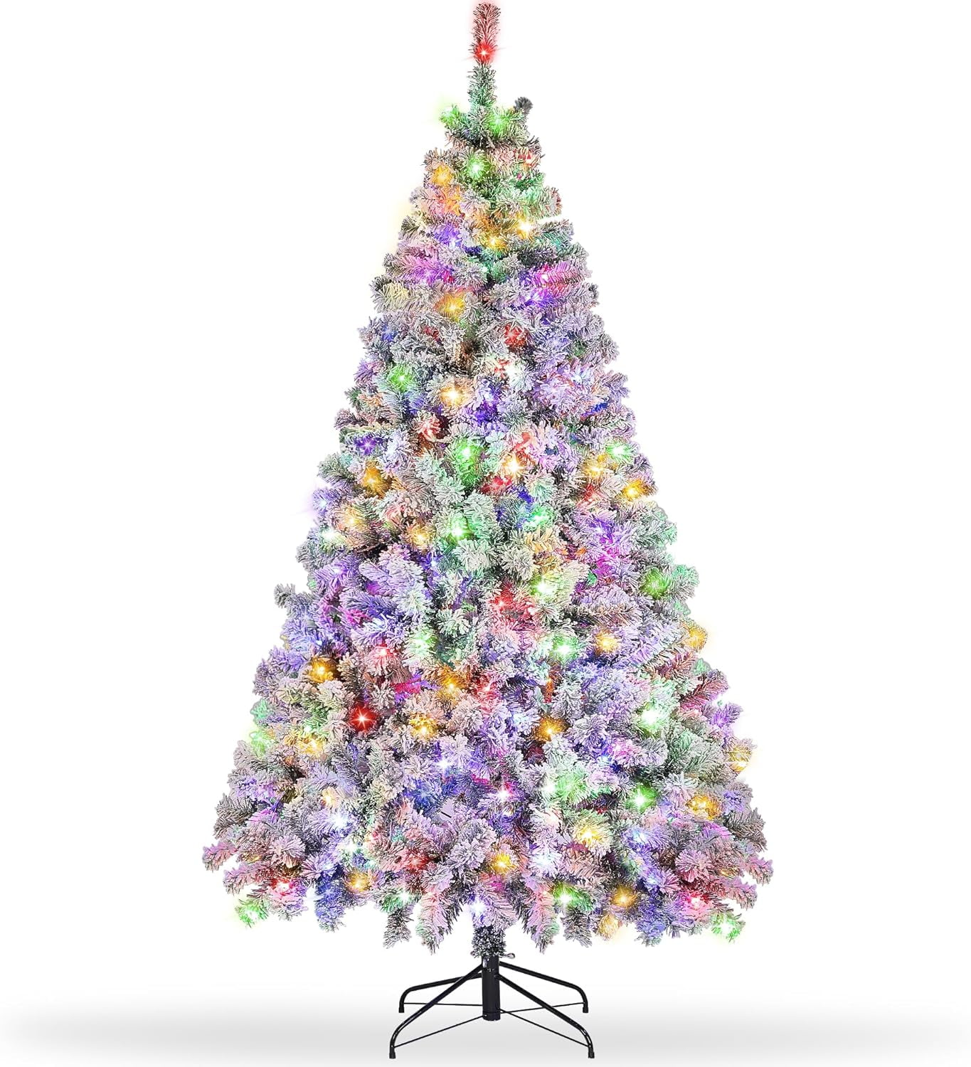 7.5ft Christmas Tree, Snow Flocked Pine Tree with 550 Warm-White ...
