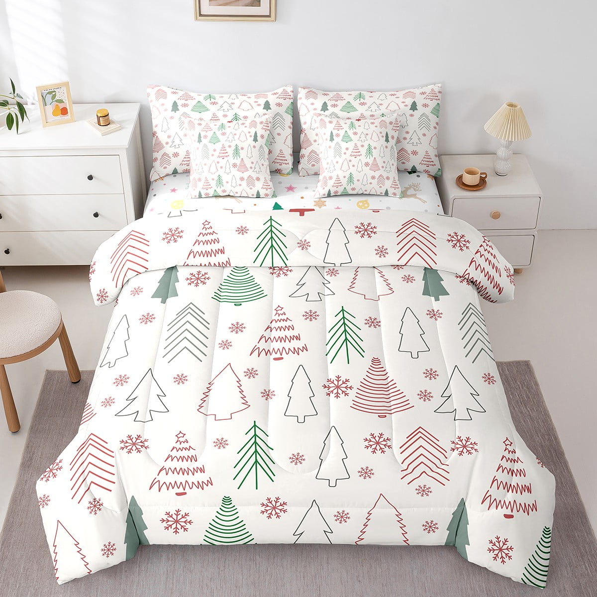 Colorful Christmas Tree Bed in a Bag 7 Piece Winter Themed Bedding Set ...