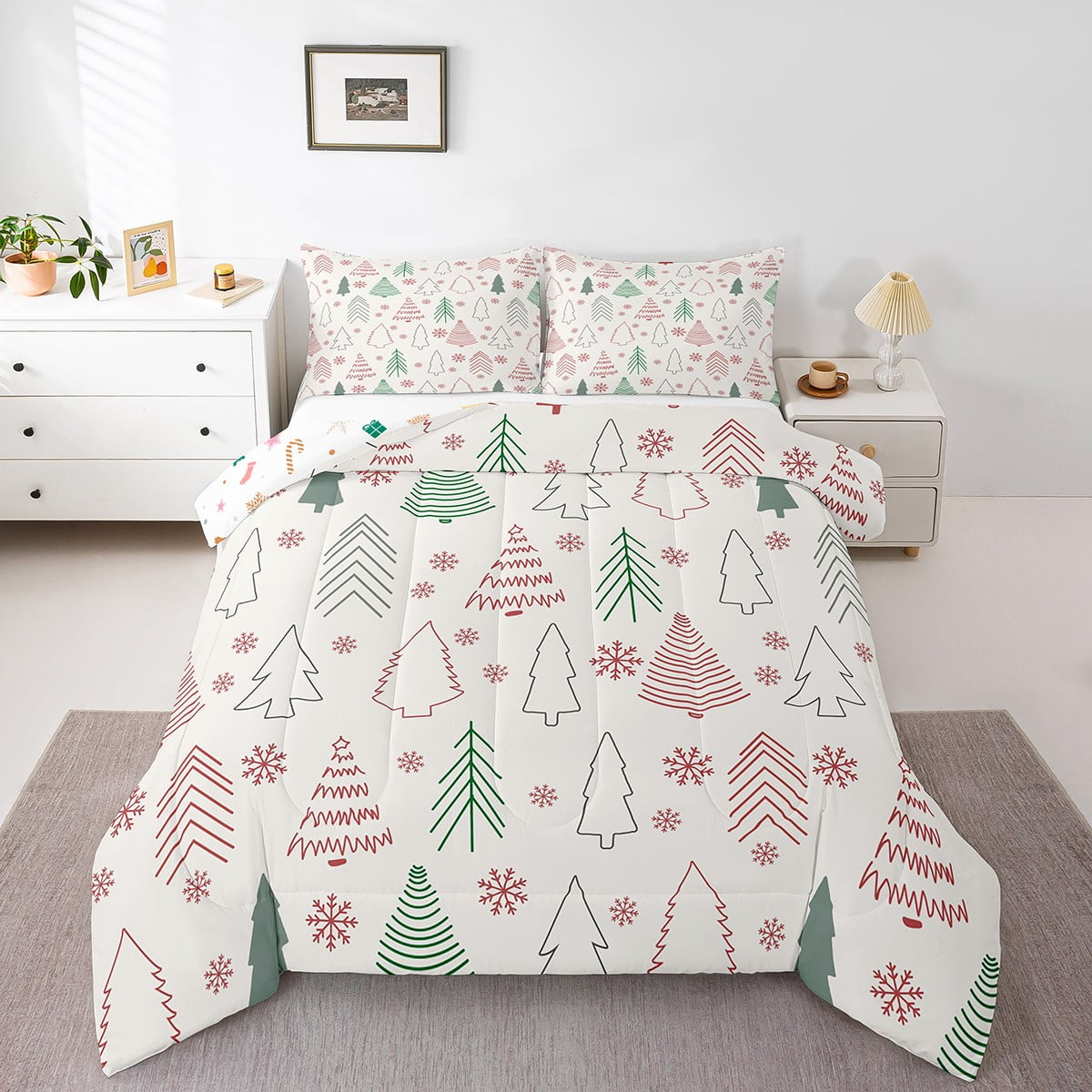 Colorful Christmas Tree Comforter Set Winter Themed Bedding King Size ...