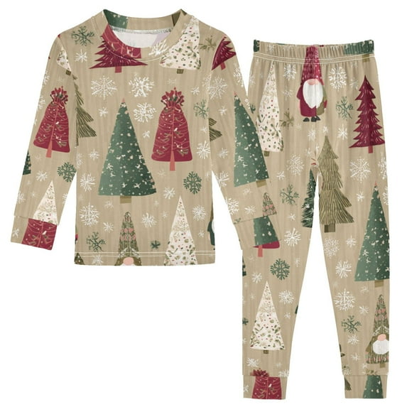 Colorful Christmas Tree Cute Gnomes Cotton Pajama Set Long Sleeve Top ...