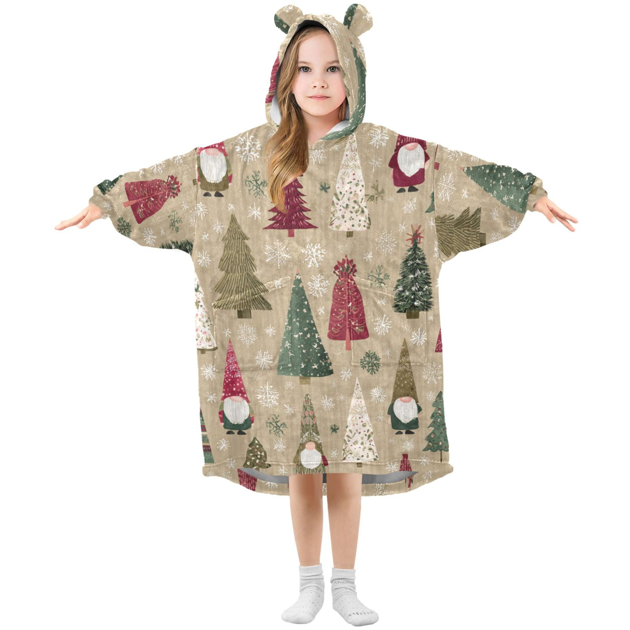 Colorful Christmas Tree Cute Gnomes Flannel Wearable Blankets Hooded ...