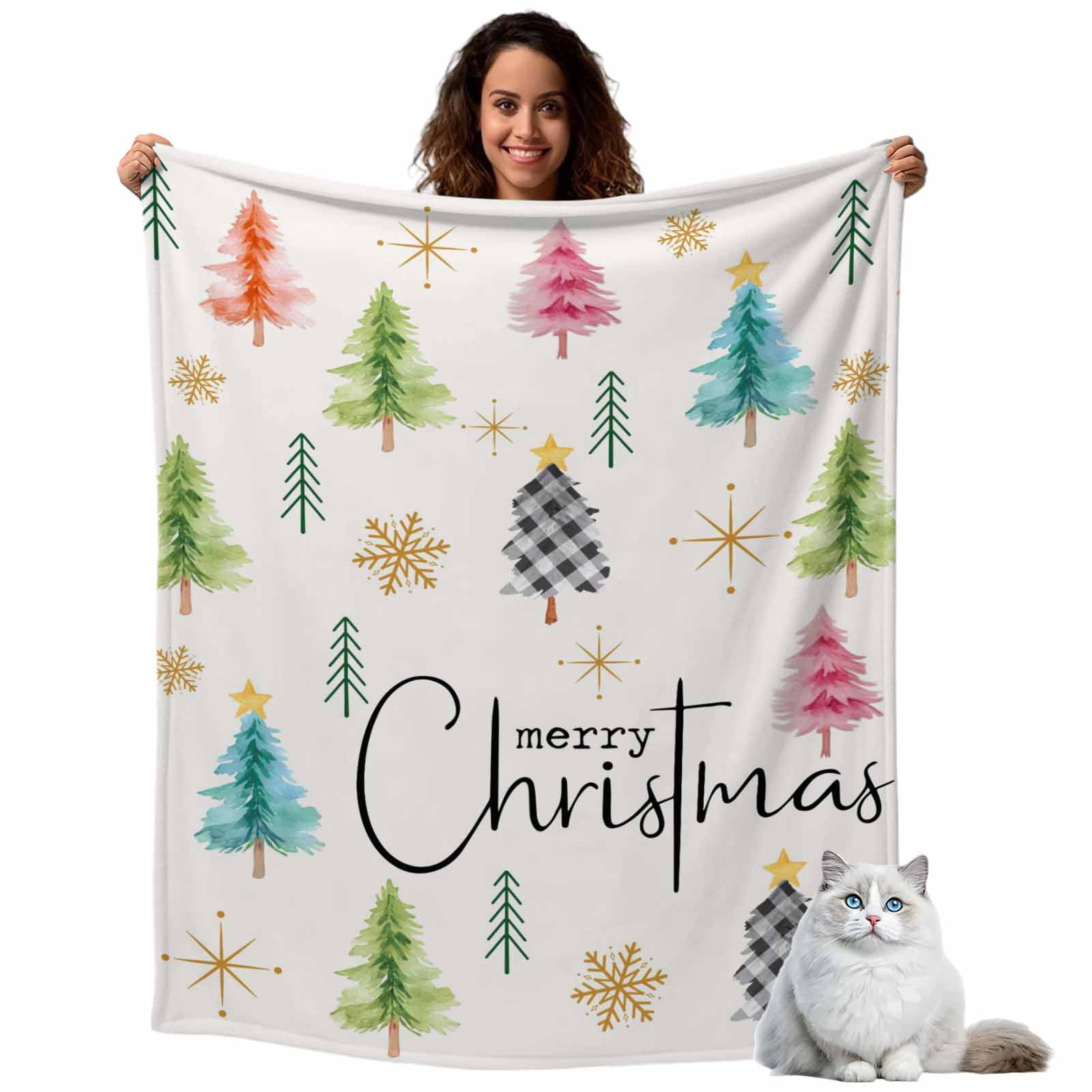 Colorful Christmas Tree Fleece Throw Blanket Lightweight Winter ...