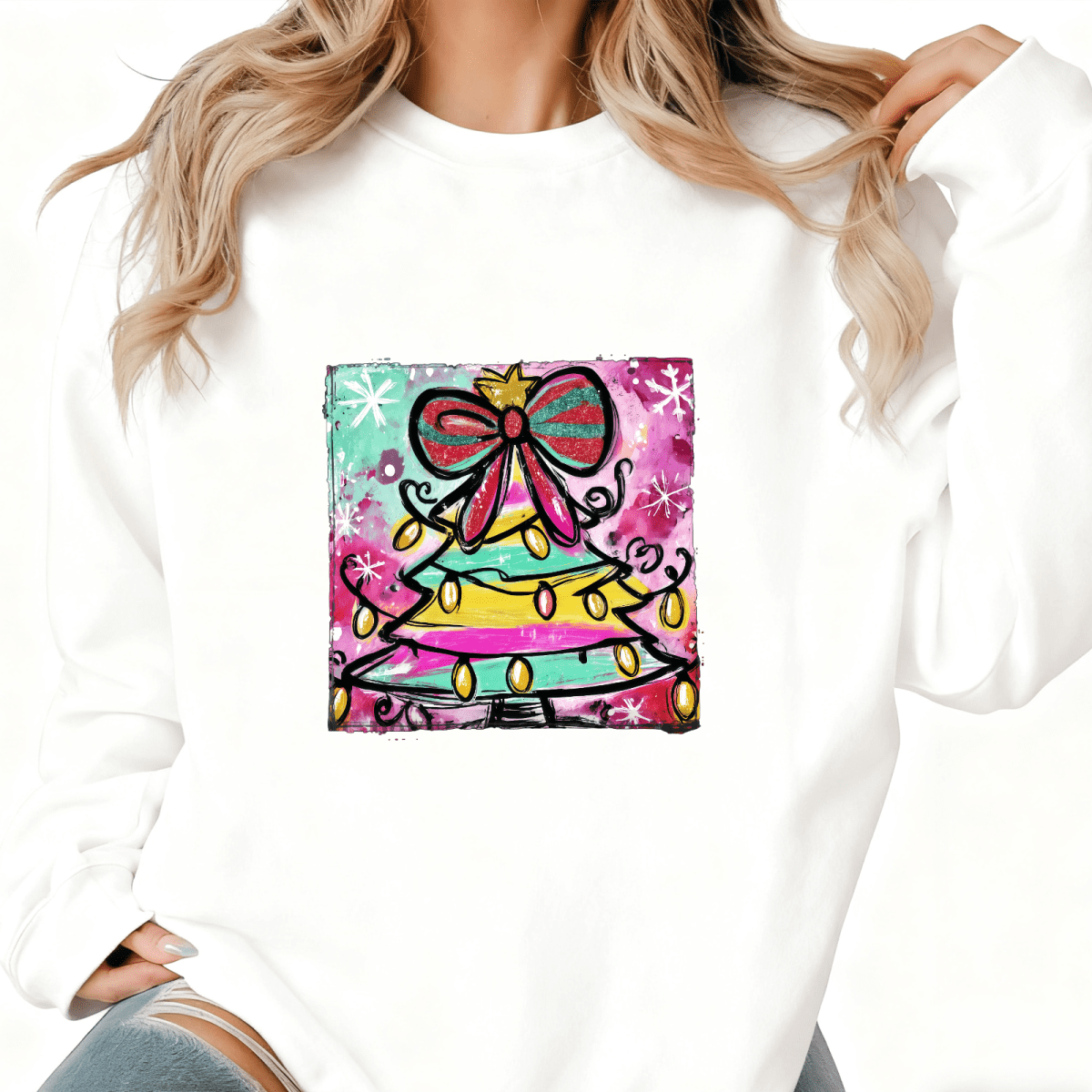 Colorful Christmas Tree Print Sweatshirt White Graphic Sweatshirt S-9XL ...