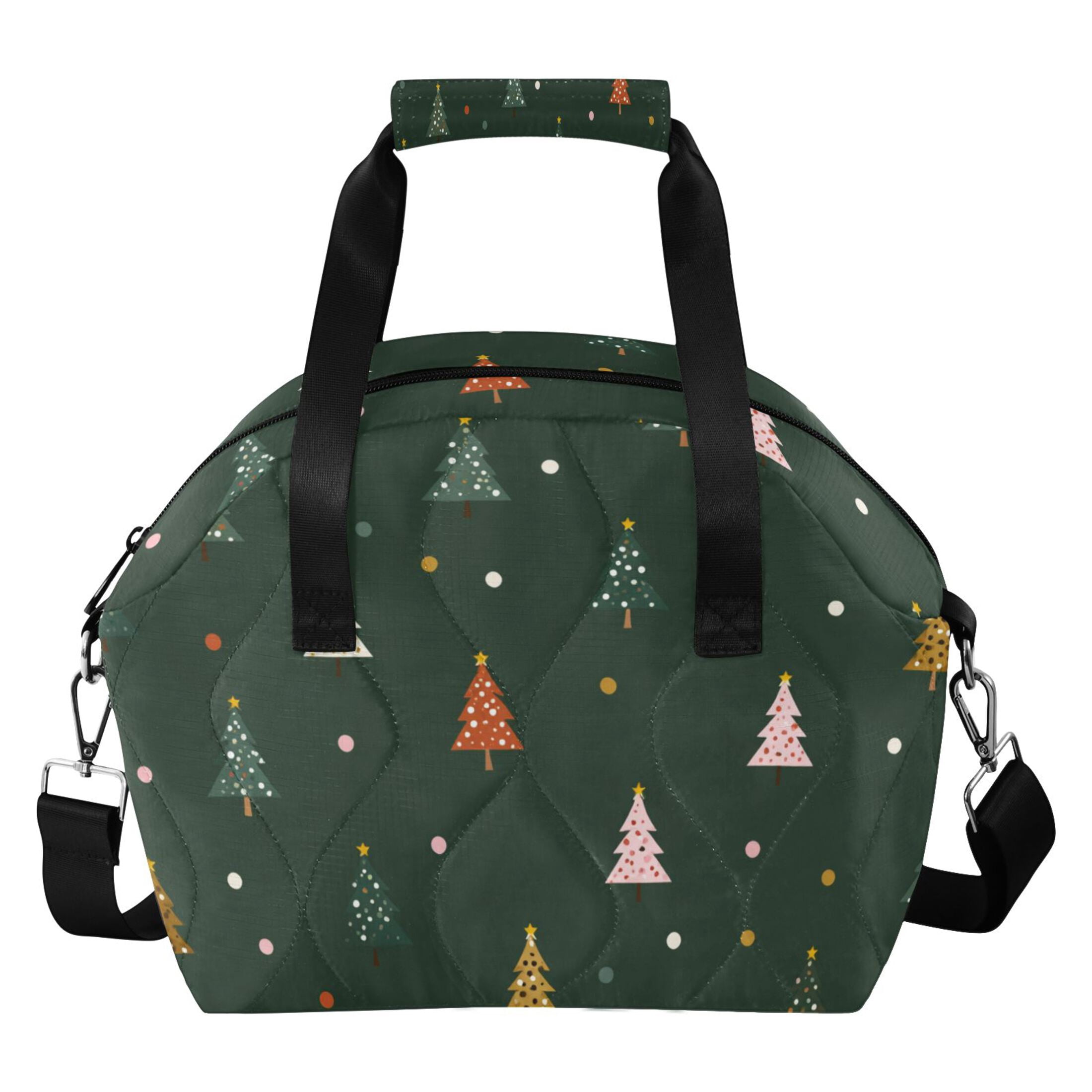 Colorful Christmas Tree with Dots Insulated Lunch Bag Reusable Quilted ...