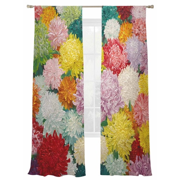 Colorful Chrysanthemum Sheer Curtains 2 Panels Set Abstraction Oil ...