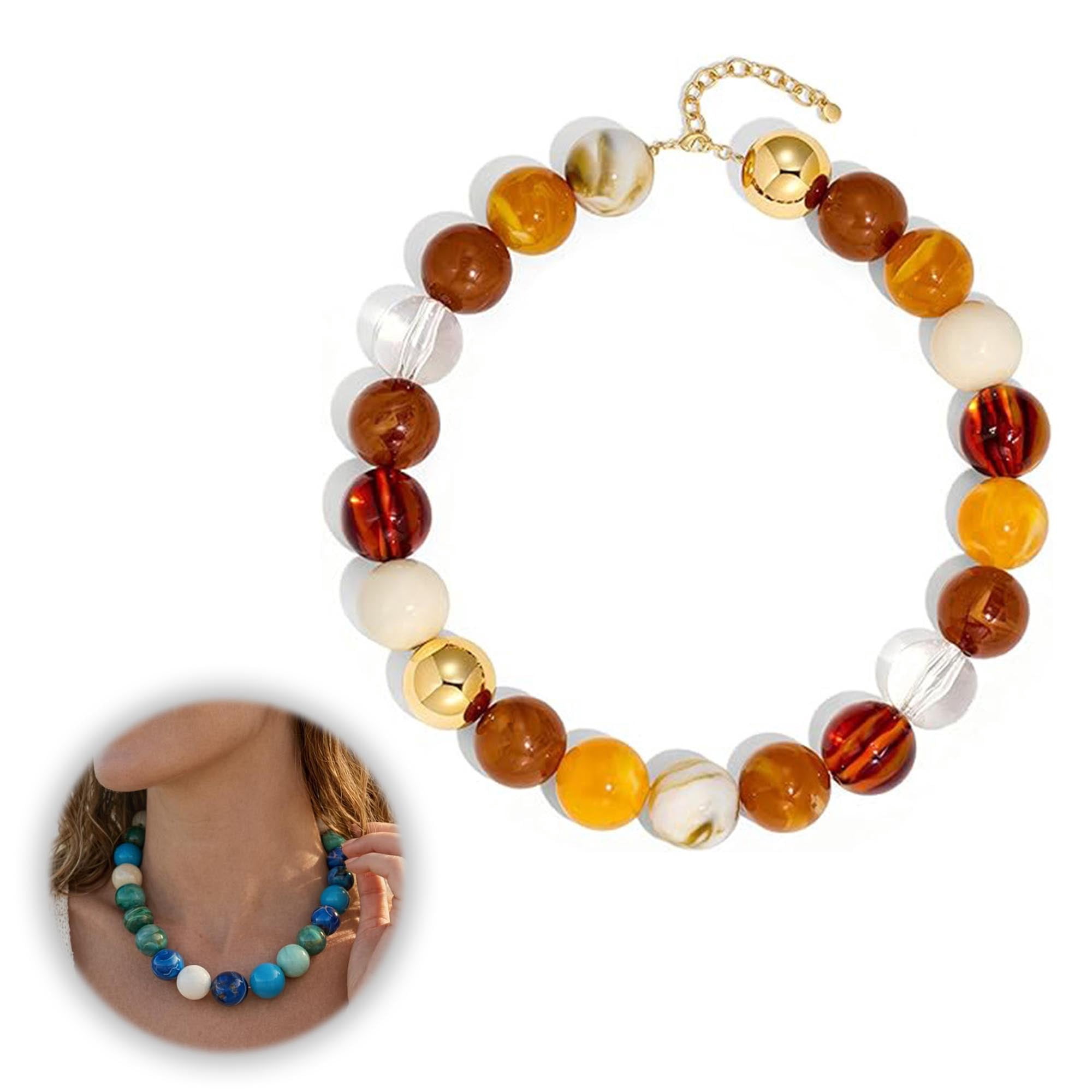 Colorful Chunky Resin Bead Choker Necklace, Boho Statement Collar with ...