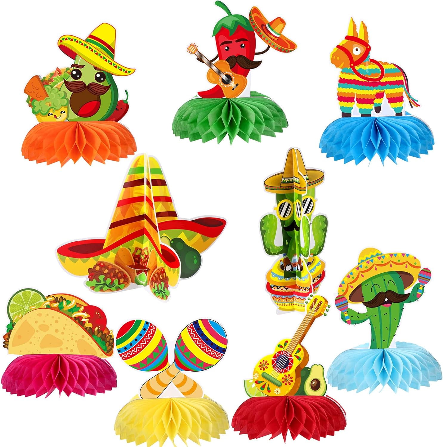 Colorful Cinco De Mayo Table Decorations - 9 Pieces Fiesta Honeycomb ...