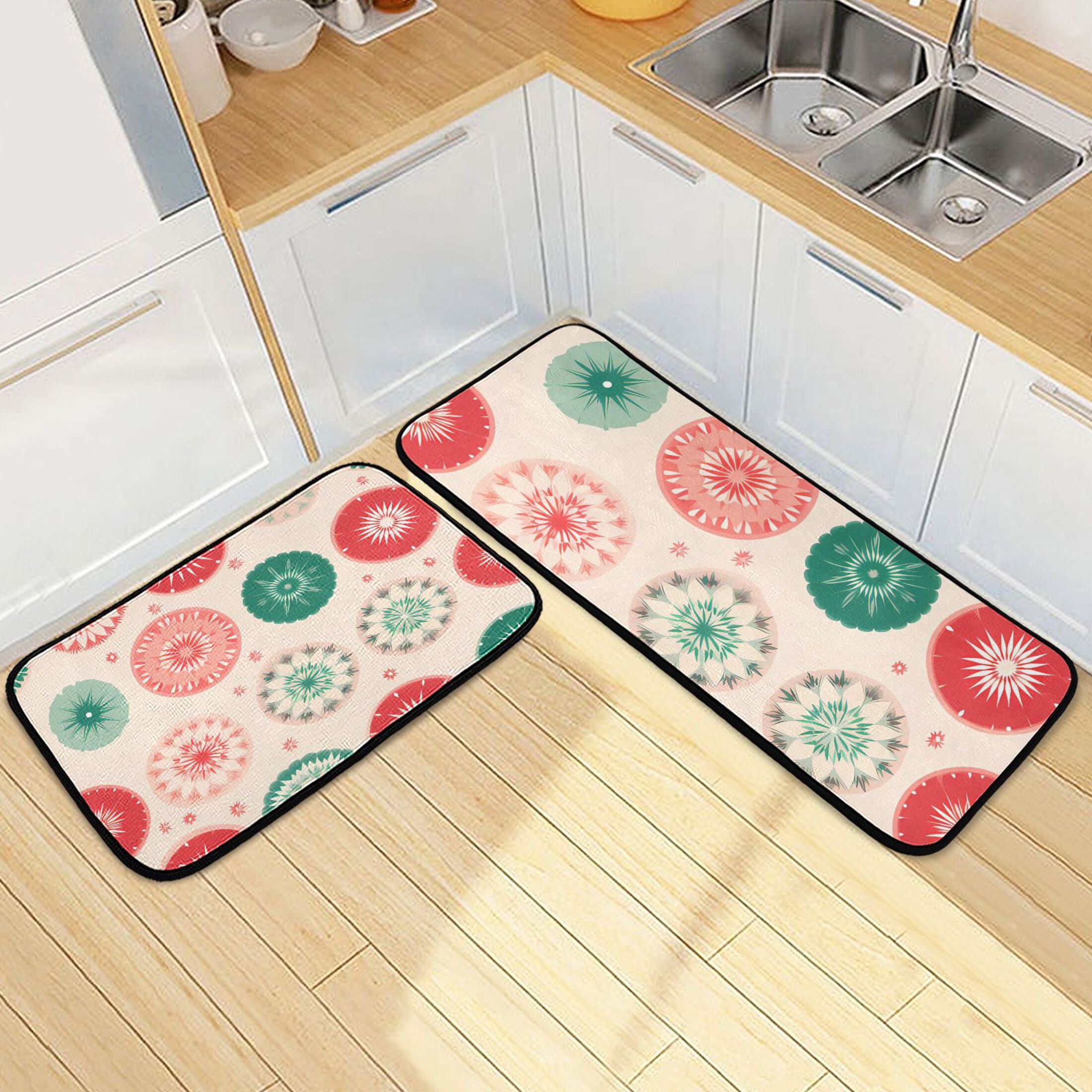 Colorful Circle Print Kitchen Rugs Set of 2 Non Slip Floor Foam Mat ...