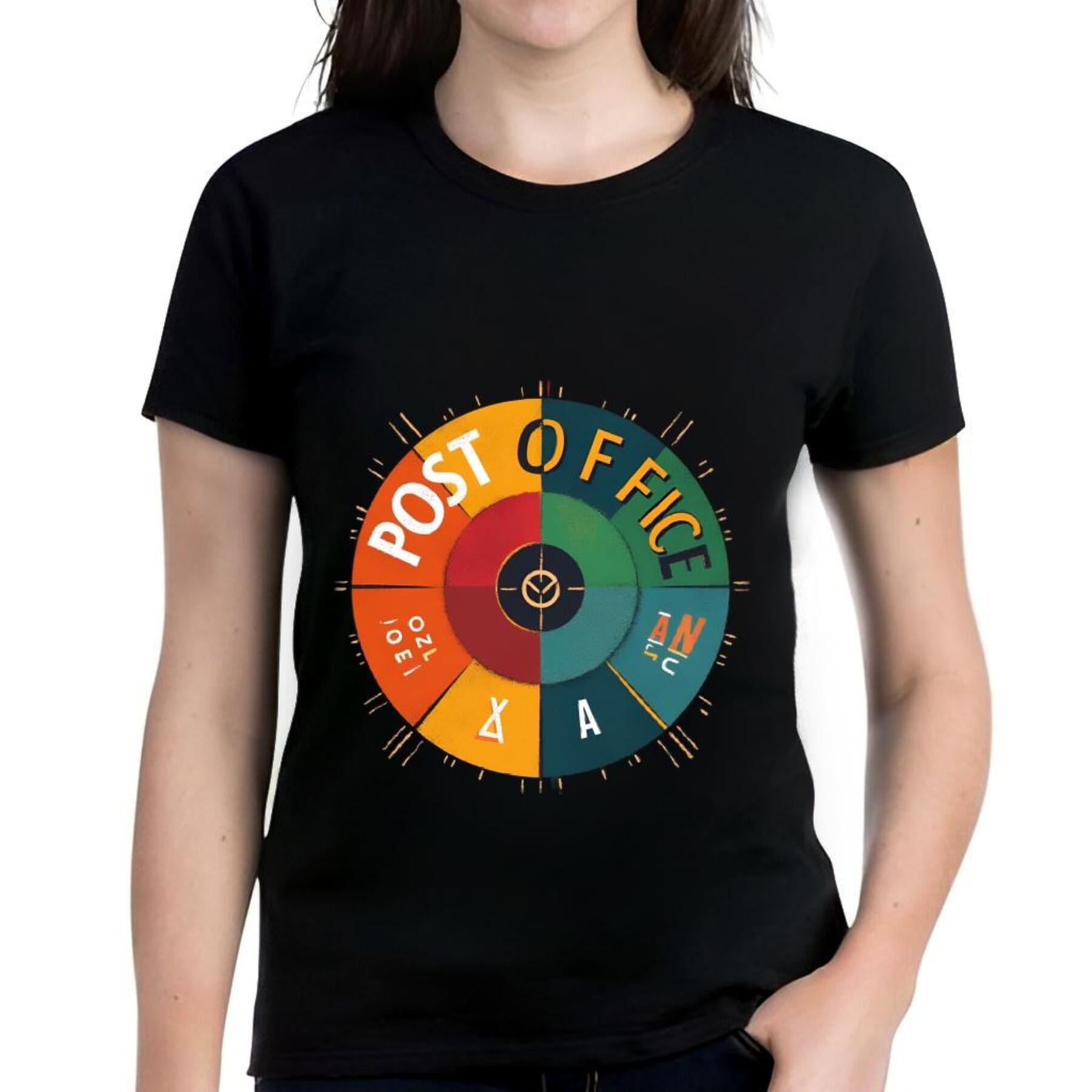 Colorful Circular Design Cotton Short Sleeve T-Shirt with 'POST OFFICE ...