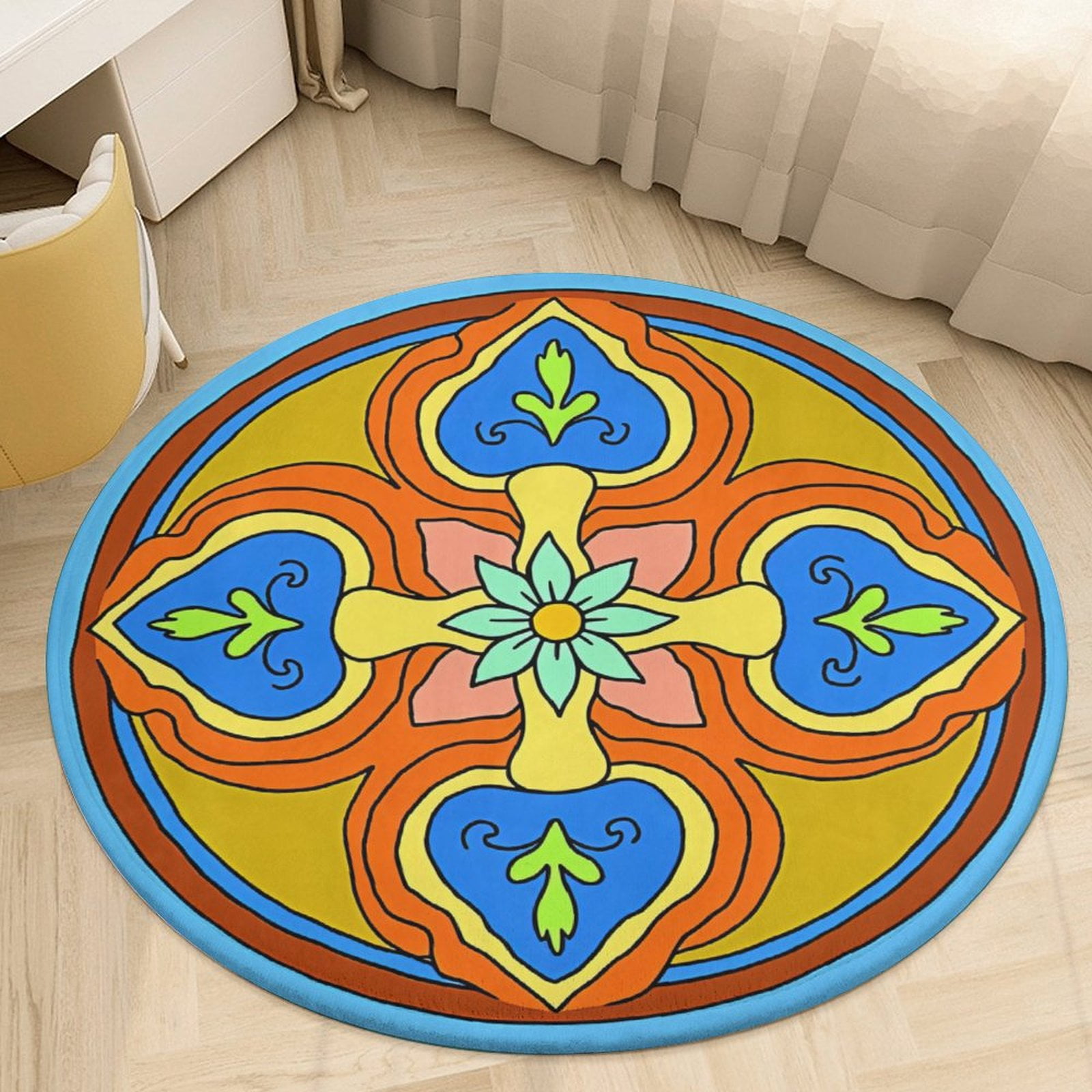 A Colorful Circular Design with A Flower in The Center_01 Round Area ...