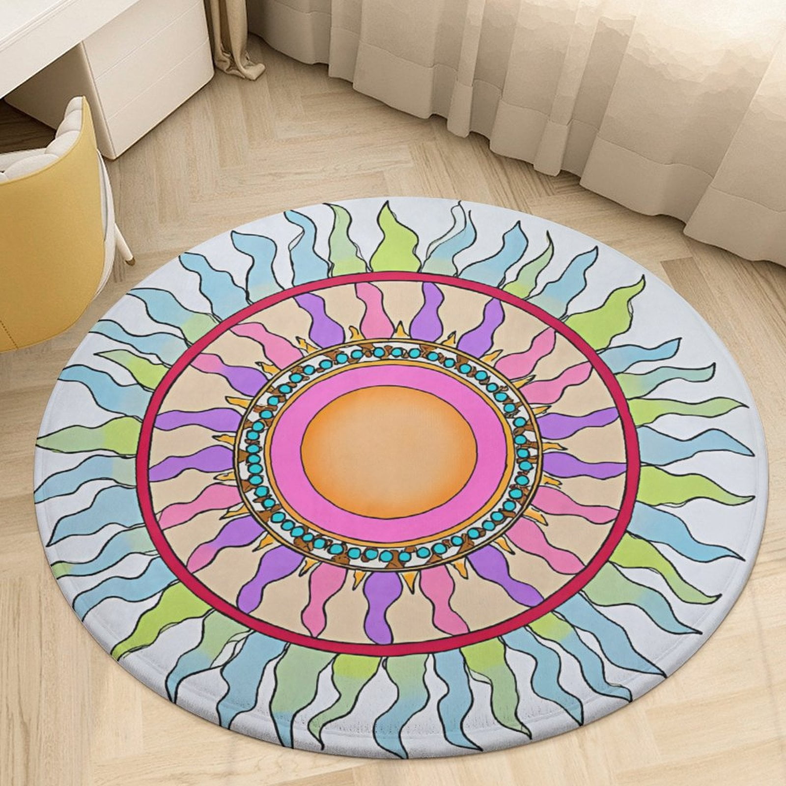 A Colorful Circular Mandala Design with A Bright Orange Center ...