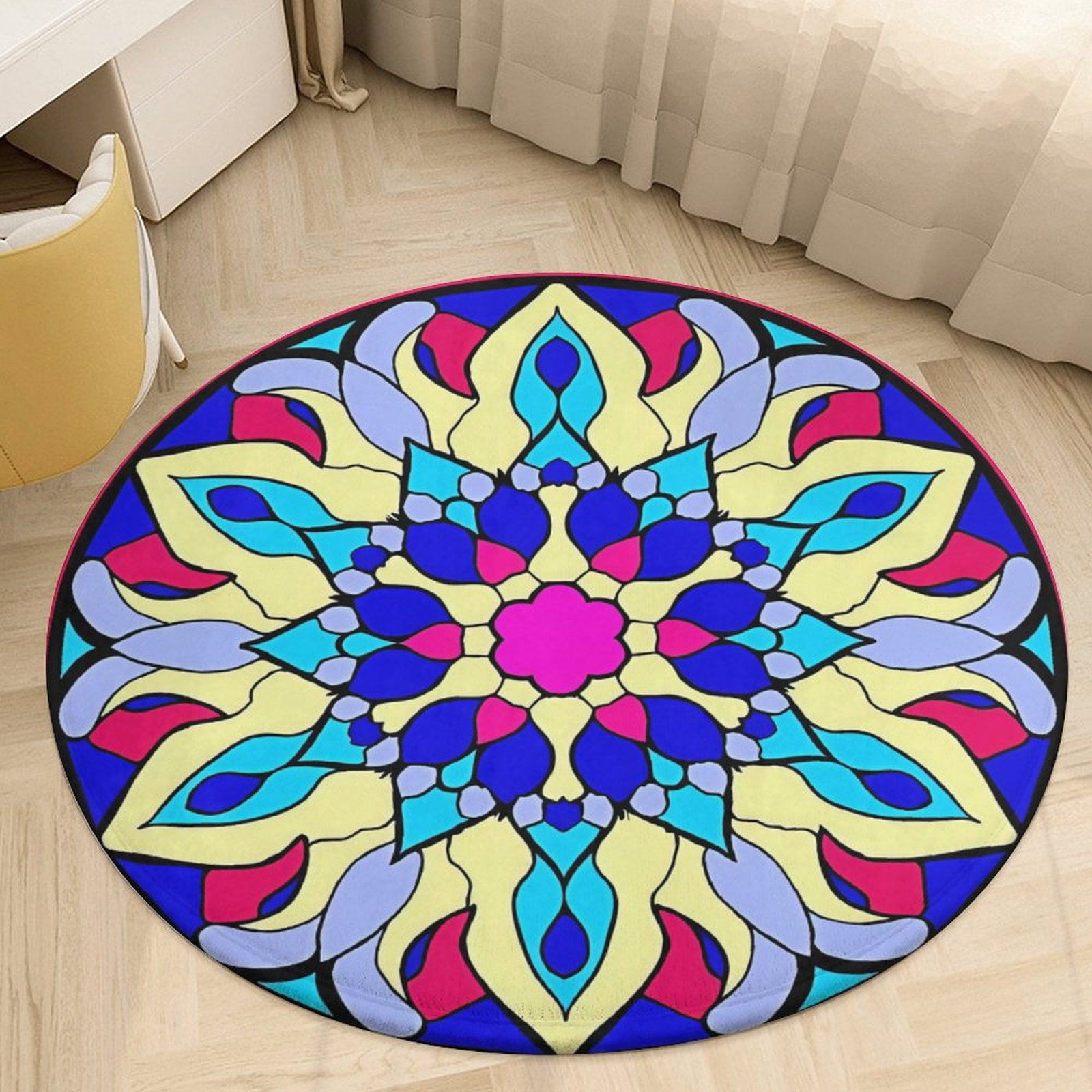 A Colorful Circular Mandala Design on A Bright Red Background_01 Round ...