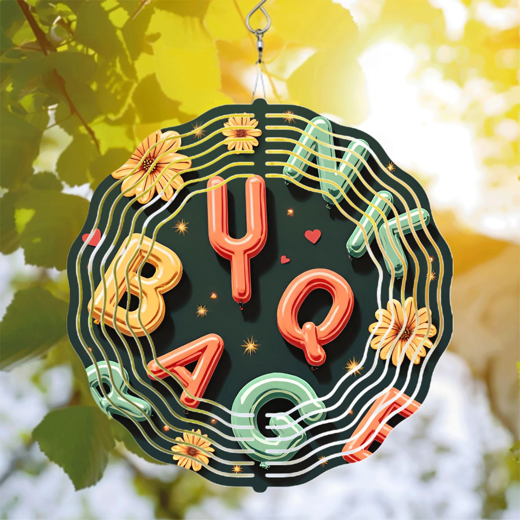 Colorful Circular Metal Wind Spinner with Playful Letters & Decorative ...