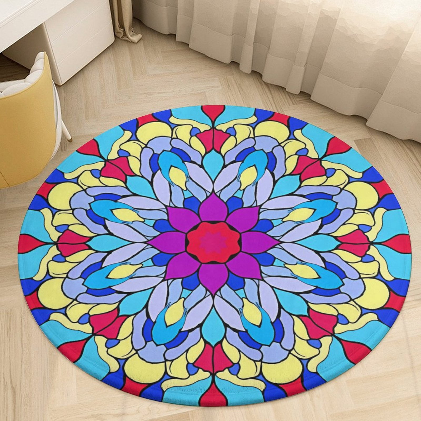 A Colorful Circular Stained Glass Mandala Design on A Bright Red ...