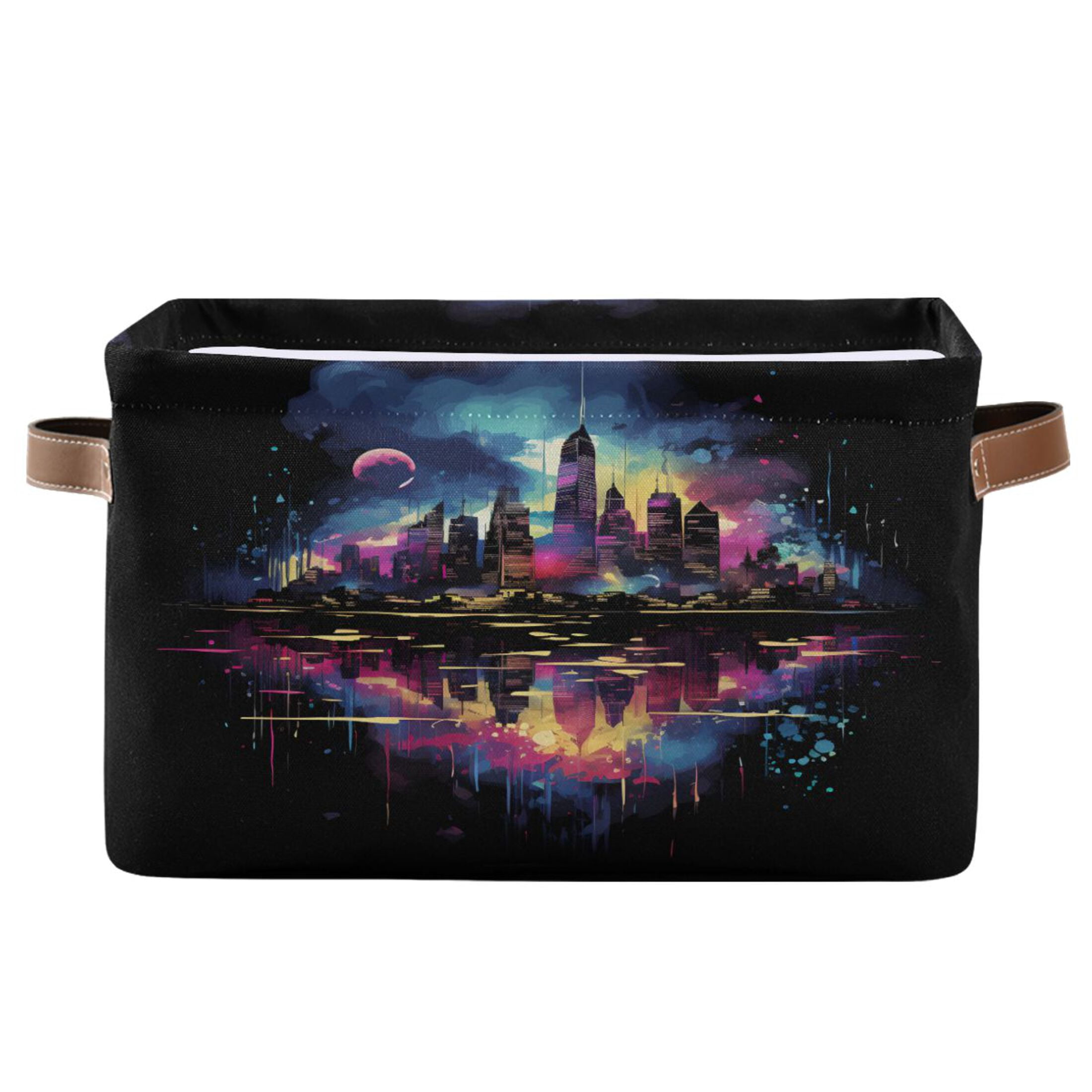 Colorful City Building and Moon Storage Bins with Handle Fabric ...