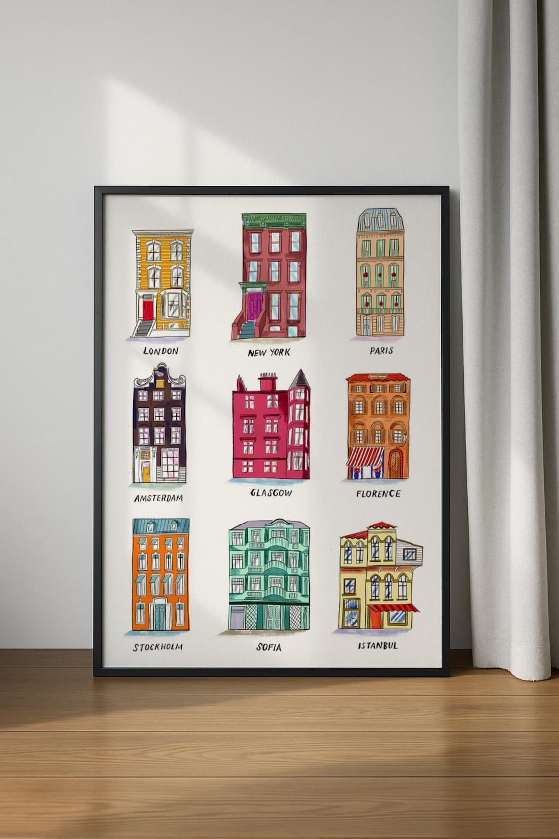 Colorful City Buildings Illustration Art, Travel Poster, World Cities ...