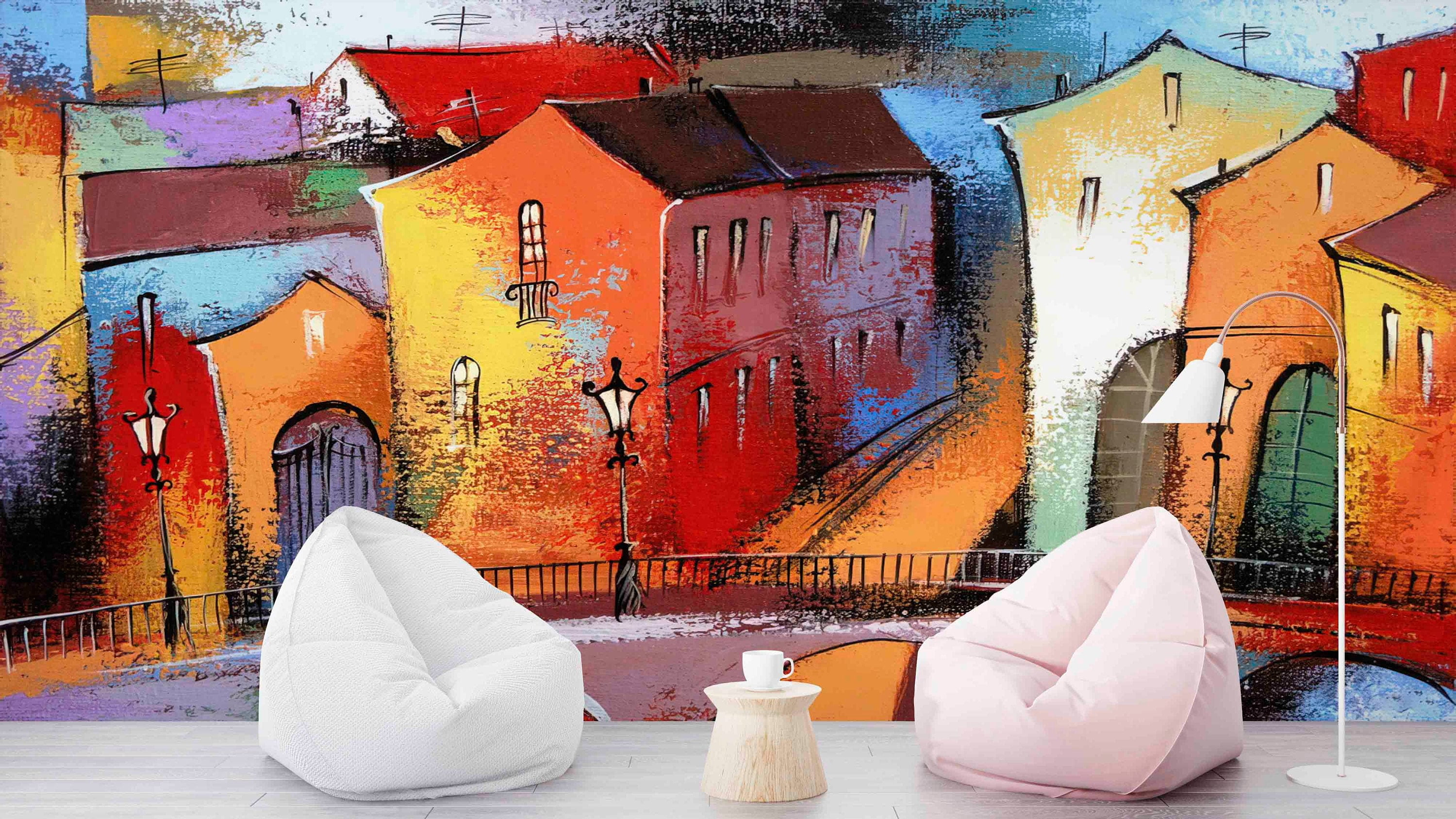 Colorful City Wall Art, Abstract City Wallpaper, Modern Wall Mural ...