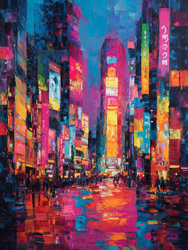 Colorful Cityscape Impasto Canvas Wall Art, Living Room Bedroom Home ...