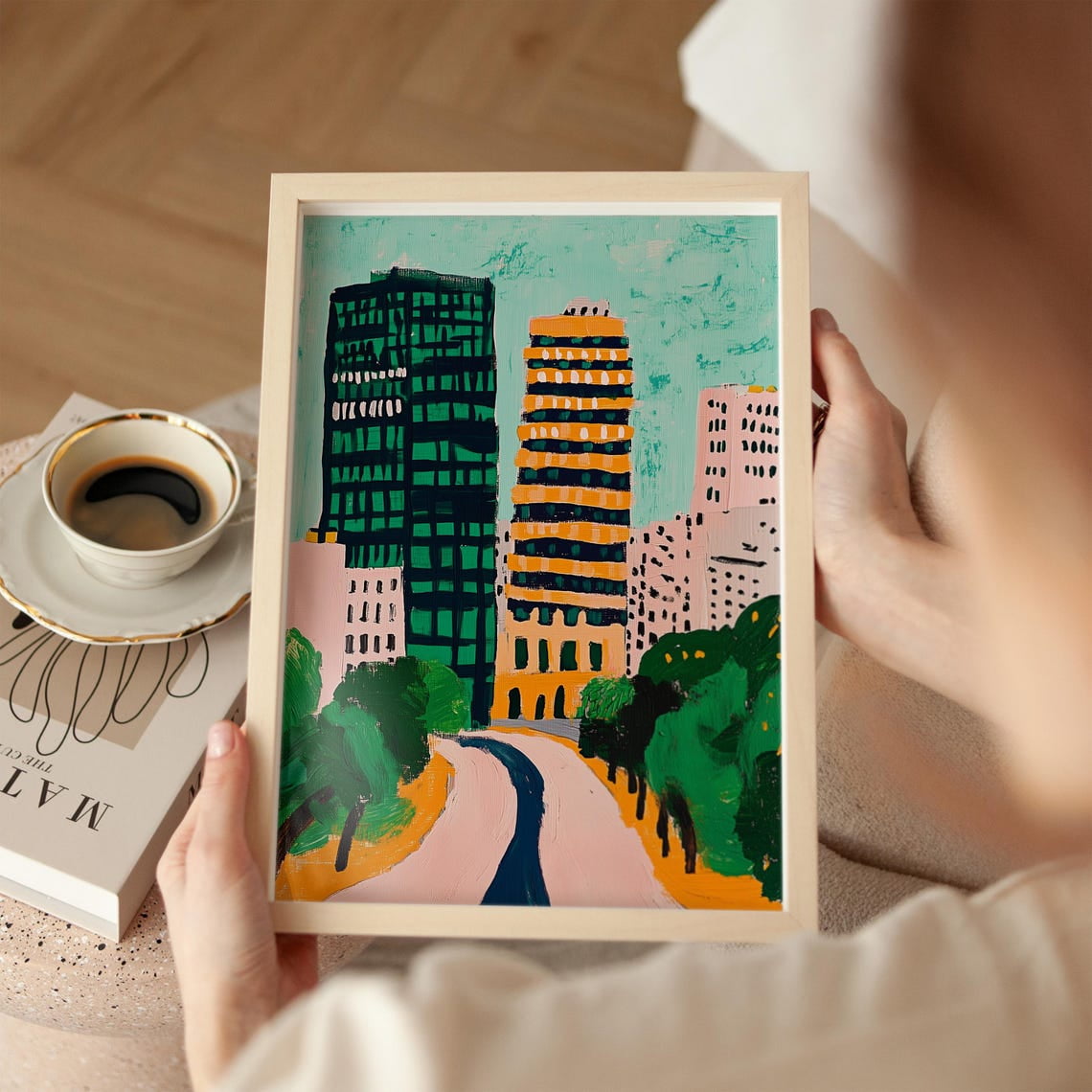 Colorful Cityscape Painting, Modern Urban Skyline, Abstract Buildings ...