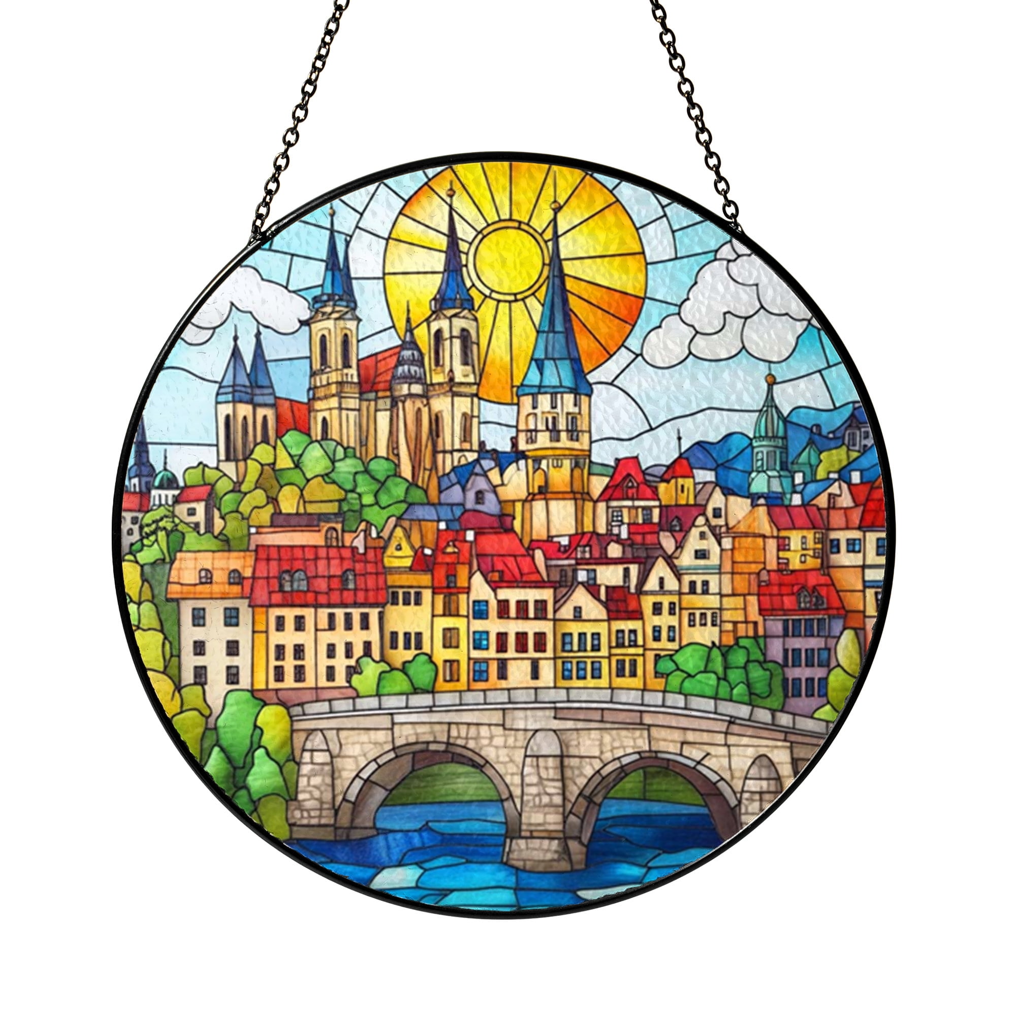 Colorful Cityscape Stained Glass Suncatcher – Window Decor Art2001 ...