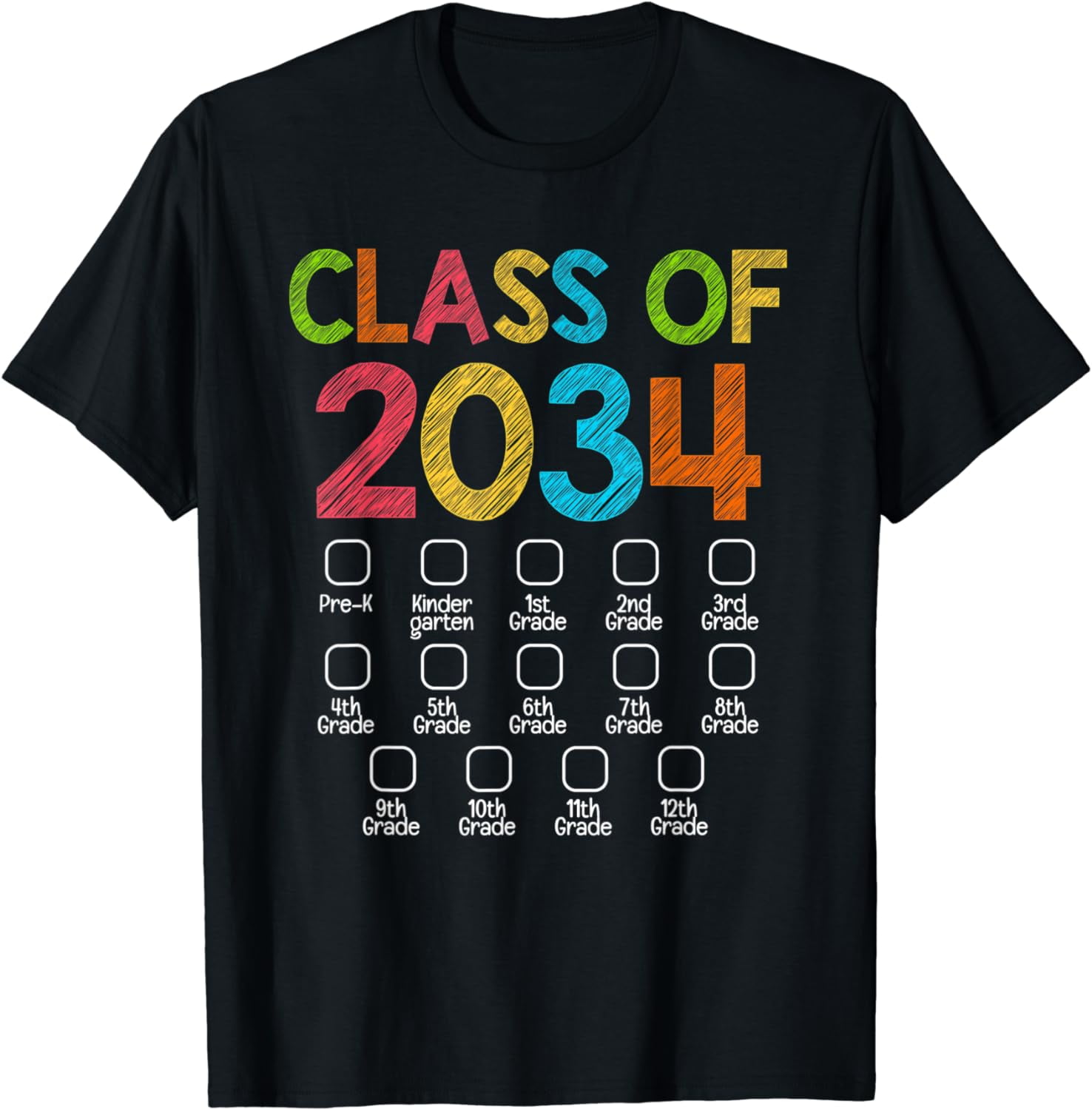 Colorful Class Of 2034 Grow With Me Checklist Graduation T-Shirt ...